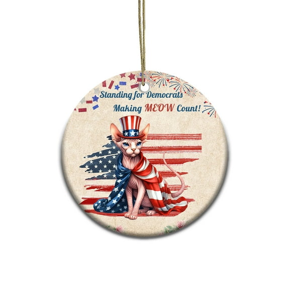 Democratic Sphynx Cat Making Meow Count Election 2024 Ceramic Round ...