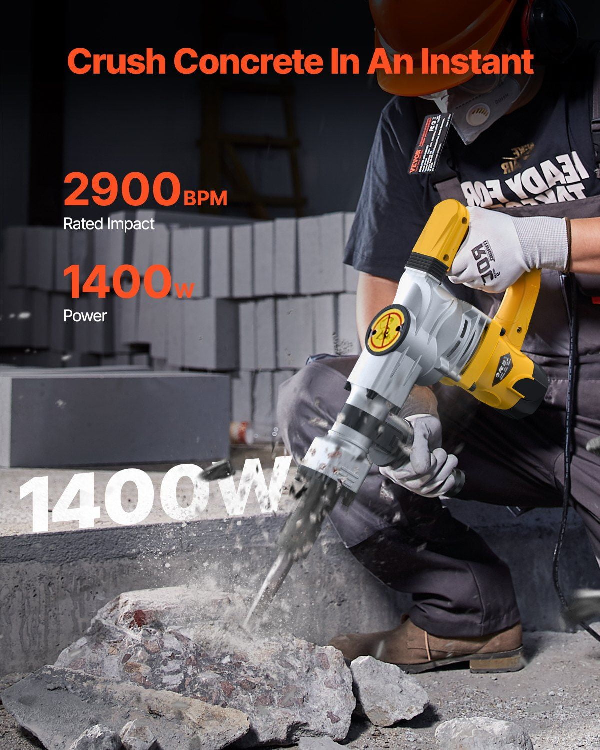 Demolition Jack Hammer,1400W Electric Jackhammer Heavy Duty,2900 BPM ...