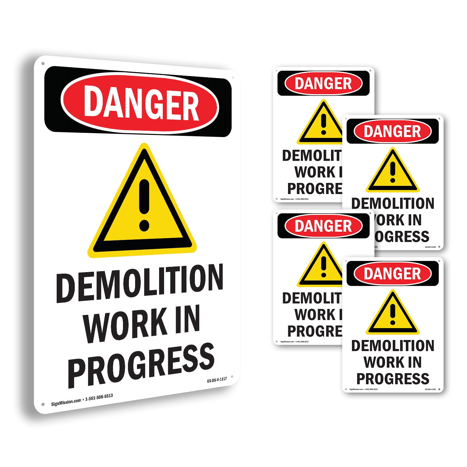 Demolition Work In Progress OSHA Danger Rigid Plastic Sign 24 Inch x 18 ...