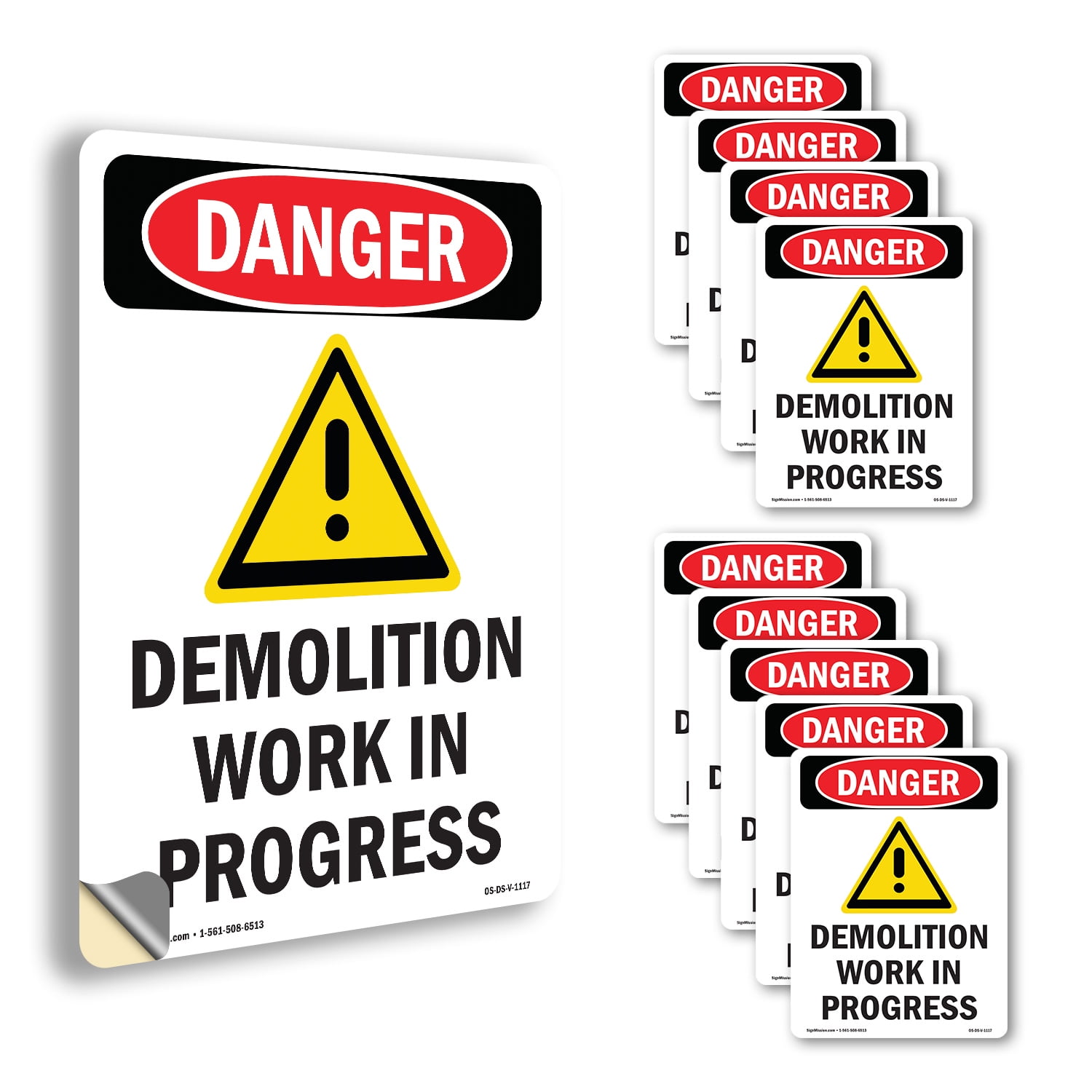 Demolition Work In Progress OSHA Danger Vinyl Decal Label 18 Inch x 12 ...