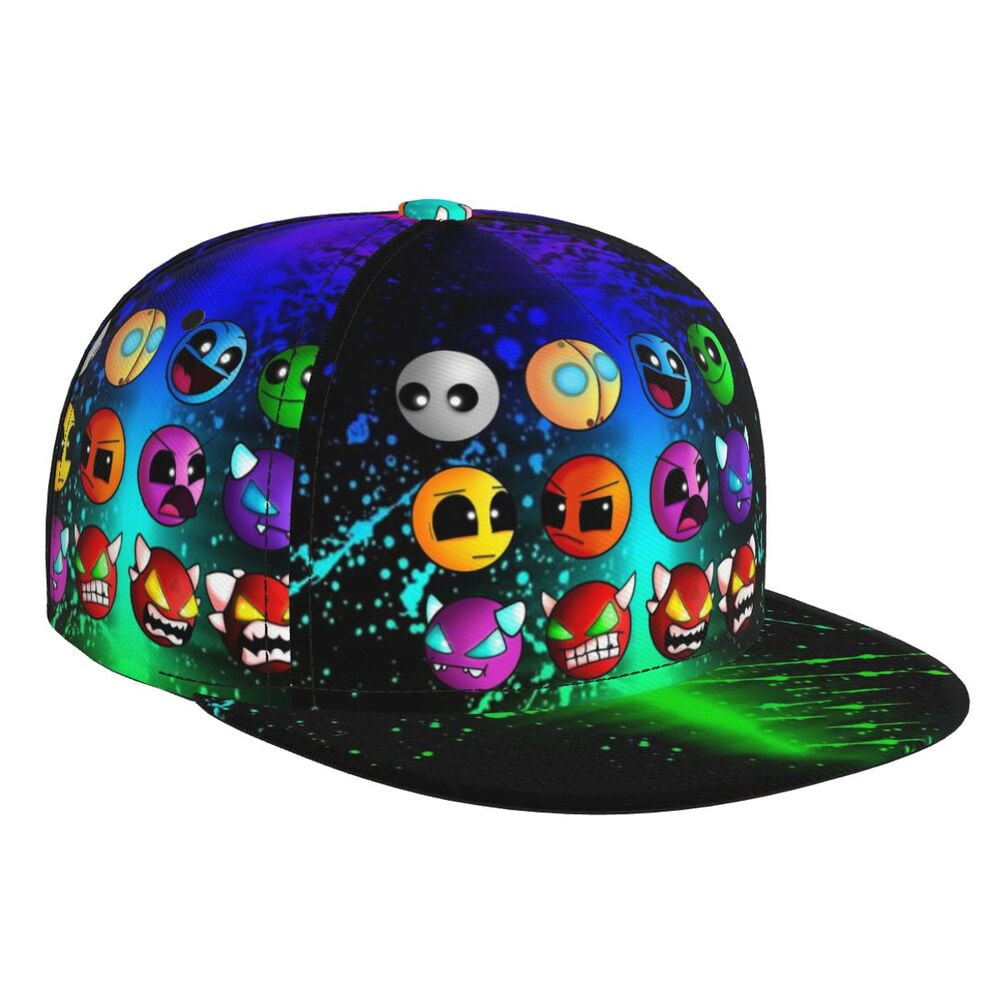 Demon Geometry Dash Adjustable Flat Brim Baseball Cap Snapback Hat Hip ...