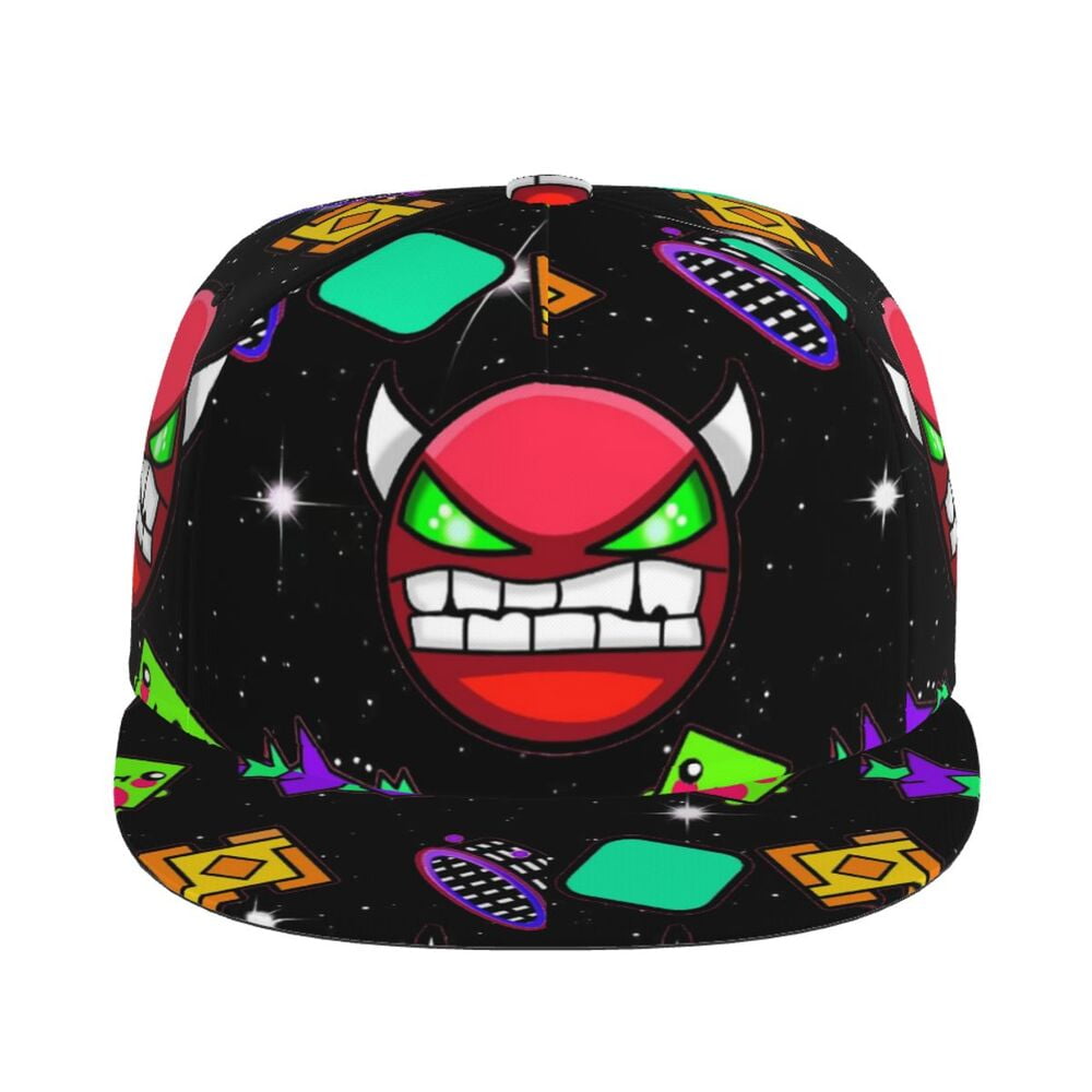 Demon Geometry Dash Adjustable Flat Brim Baseball Cap Snapback Hat Hip ...