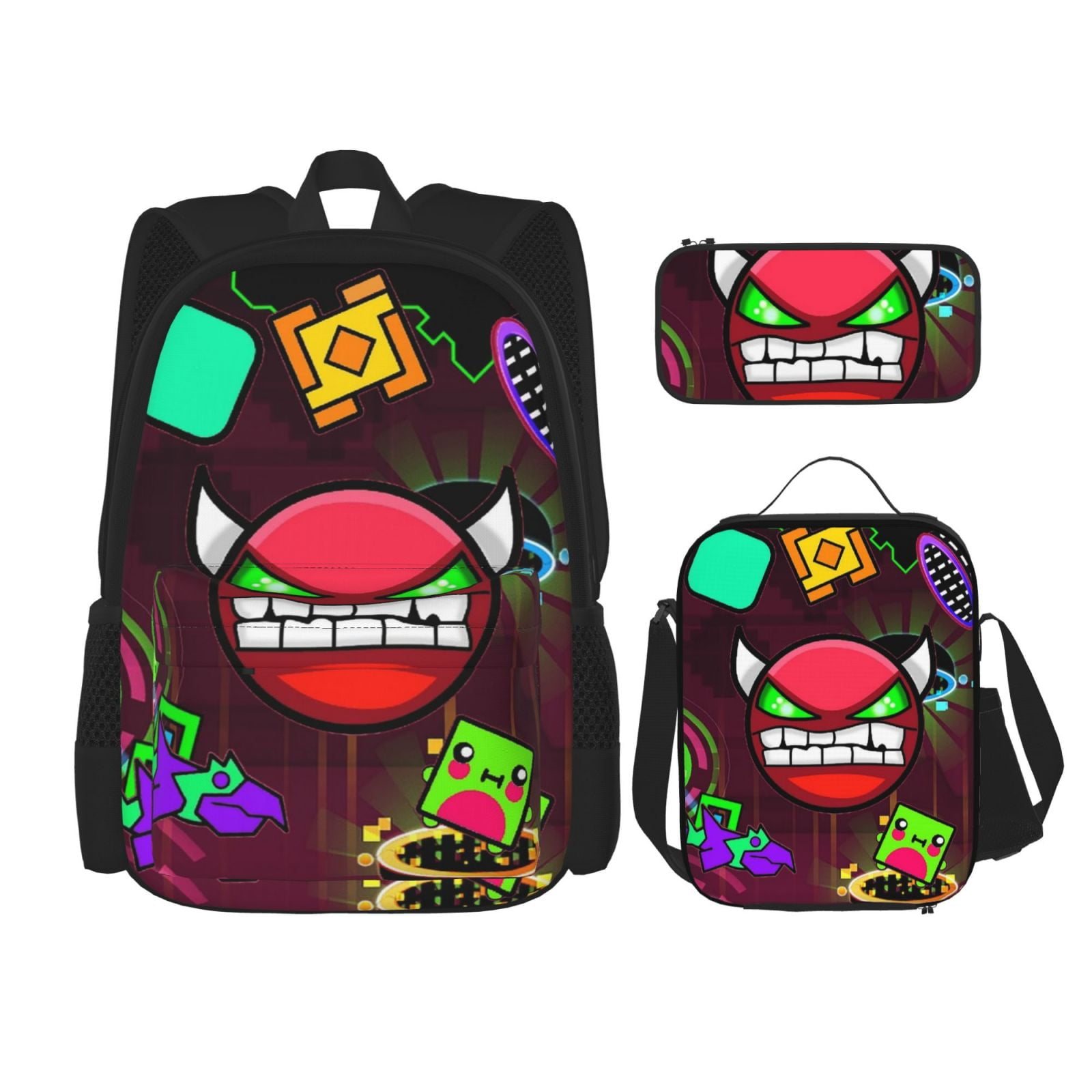 Demon Geometry Dash Backpacks 3pcs Set Travel Hiking Camping Casual ...