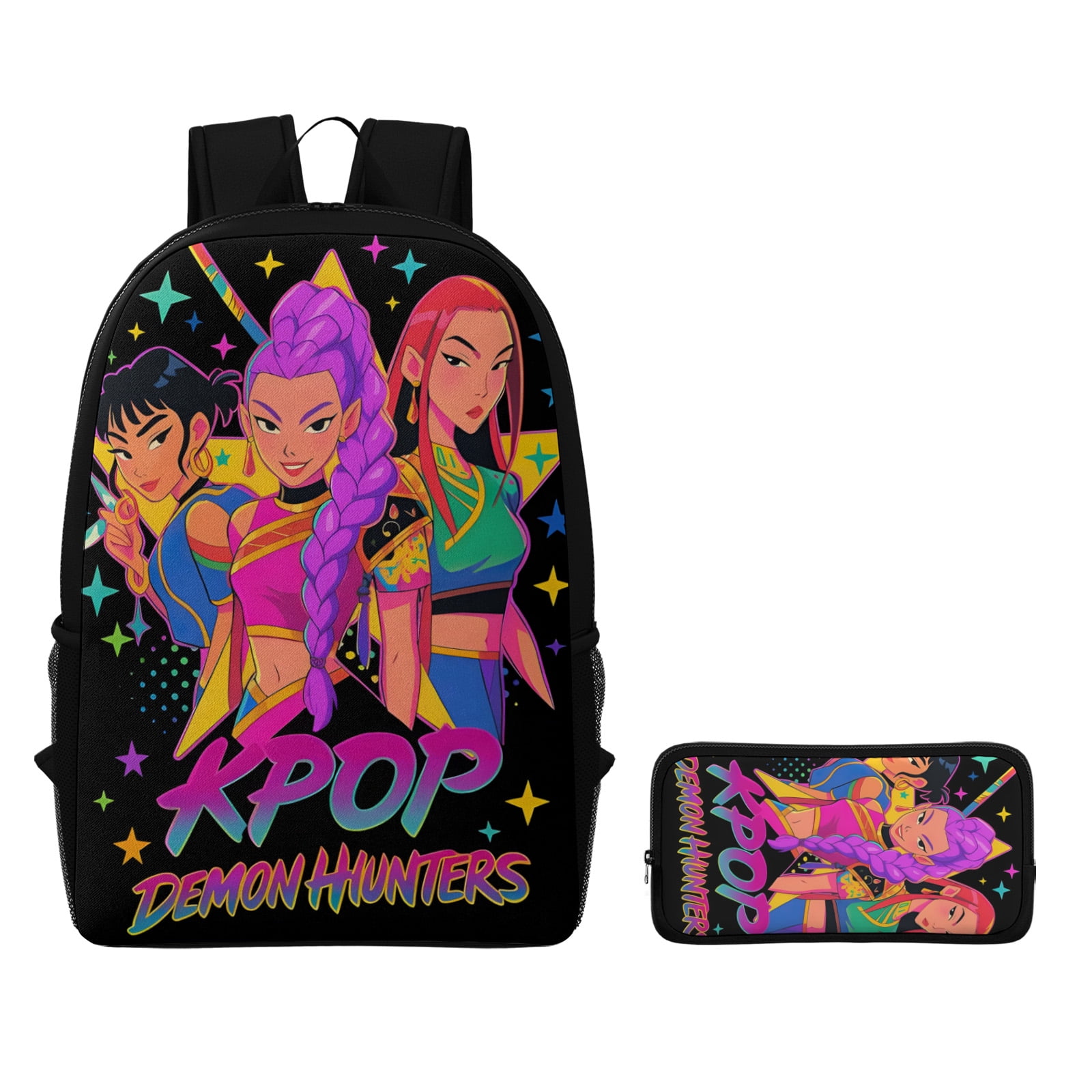Demon Hunters Anime Cartoon pop 2Pcs Backpack with Zipper Pencil Cases ...
