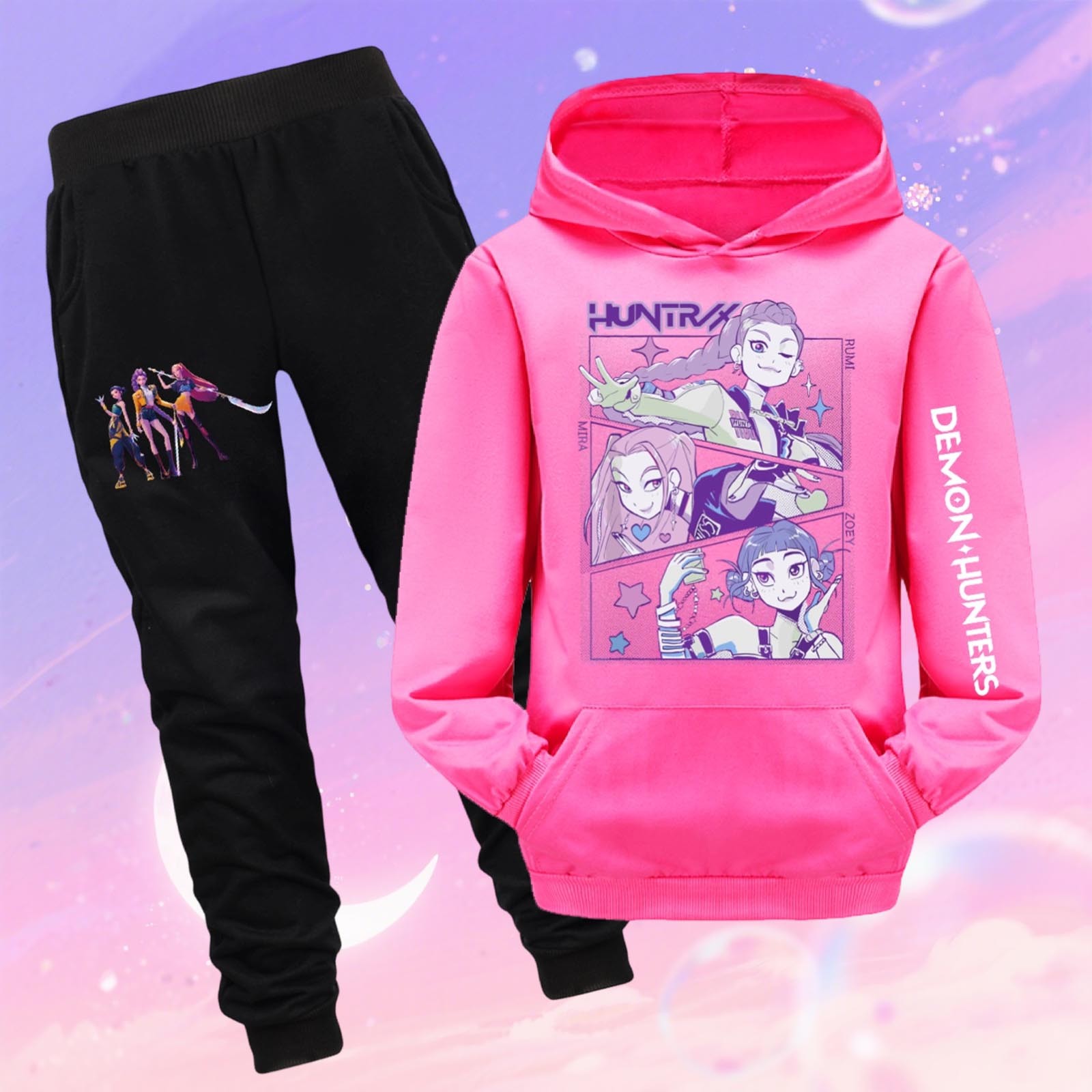 Demon Hunters Huntrix Merch Girls Outfits Set Cute Hoodie And Pants ...