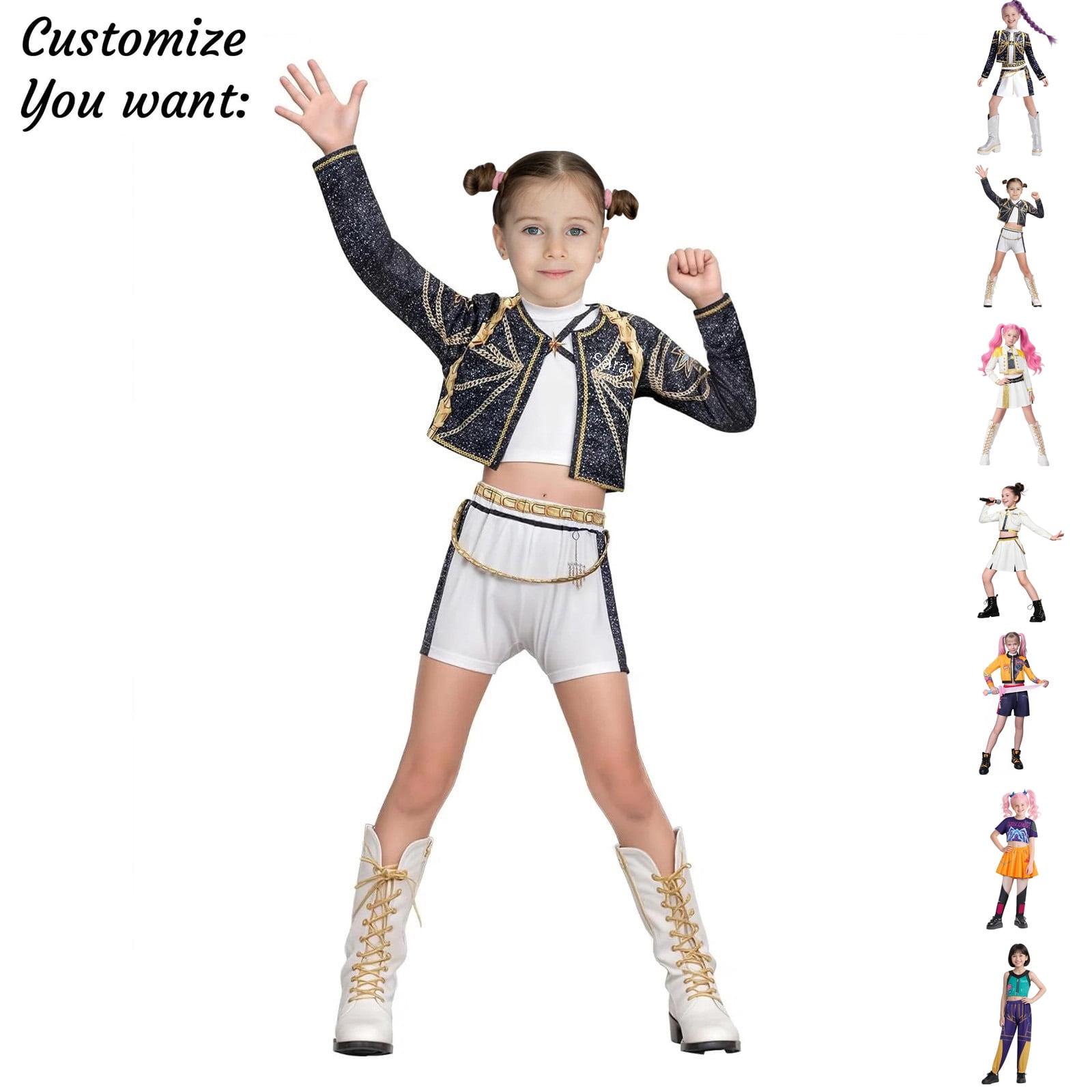 Demon Hunters Merch Girls Pop Singer Rumi Costume Kids Golden Coat Top ...