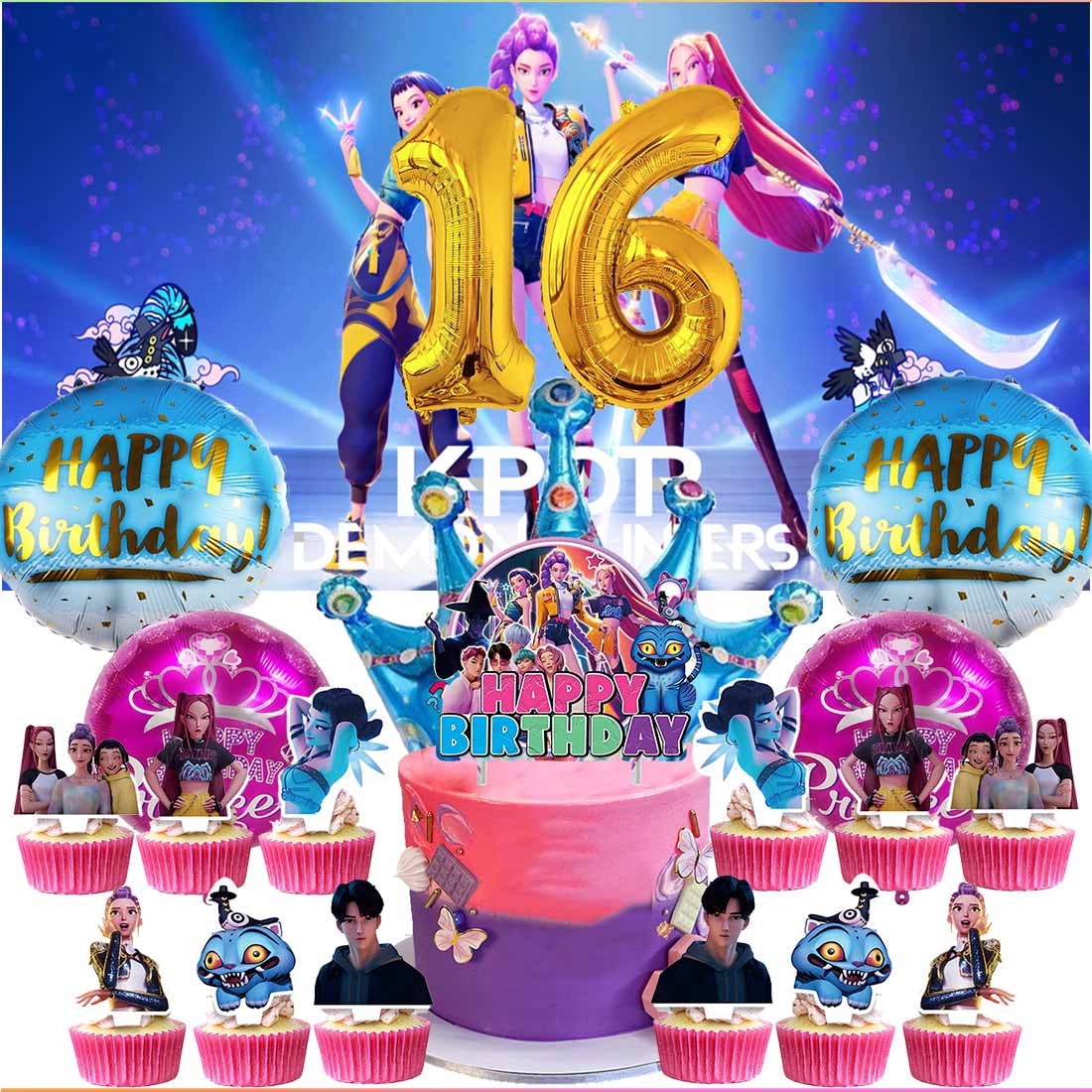 Demon Hunters Party Supplies Decor 16th Kit Balloons Birthday Cake ...