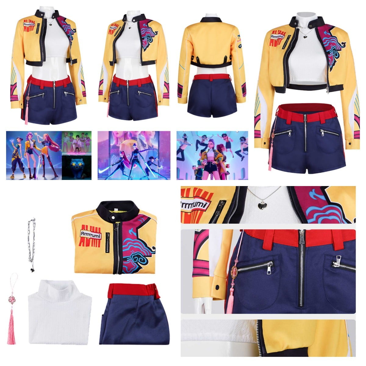 Demon Hunters Zoey KPop Idol Rumi Cosplay Costume Halloween Rumi Jacket Pant set K-pop demon ...