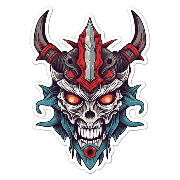 Demon Skull Horns Sticker Indoor Outdoor Phone Decal Water Bottle ...