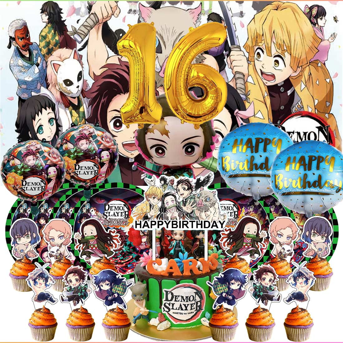 Demon Slayer 16th Tableware Balloons Cake Toppers Backdrop Banner ...