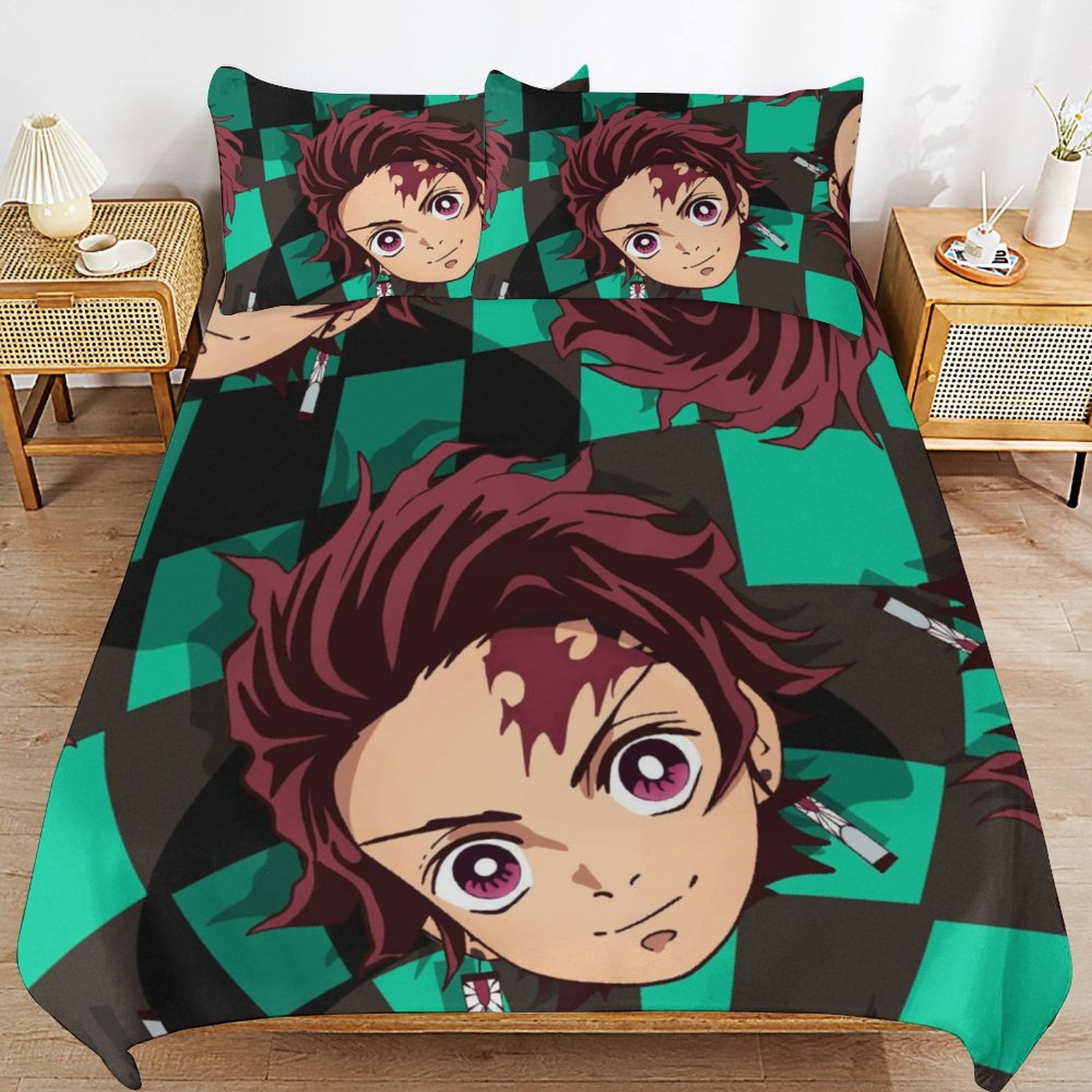 Demon Slayer 3 Pieces Bedding Set 3D Printed Lightweight Bed Quilt Set ...