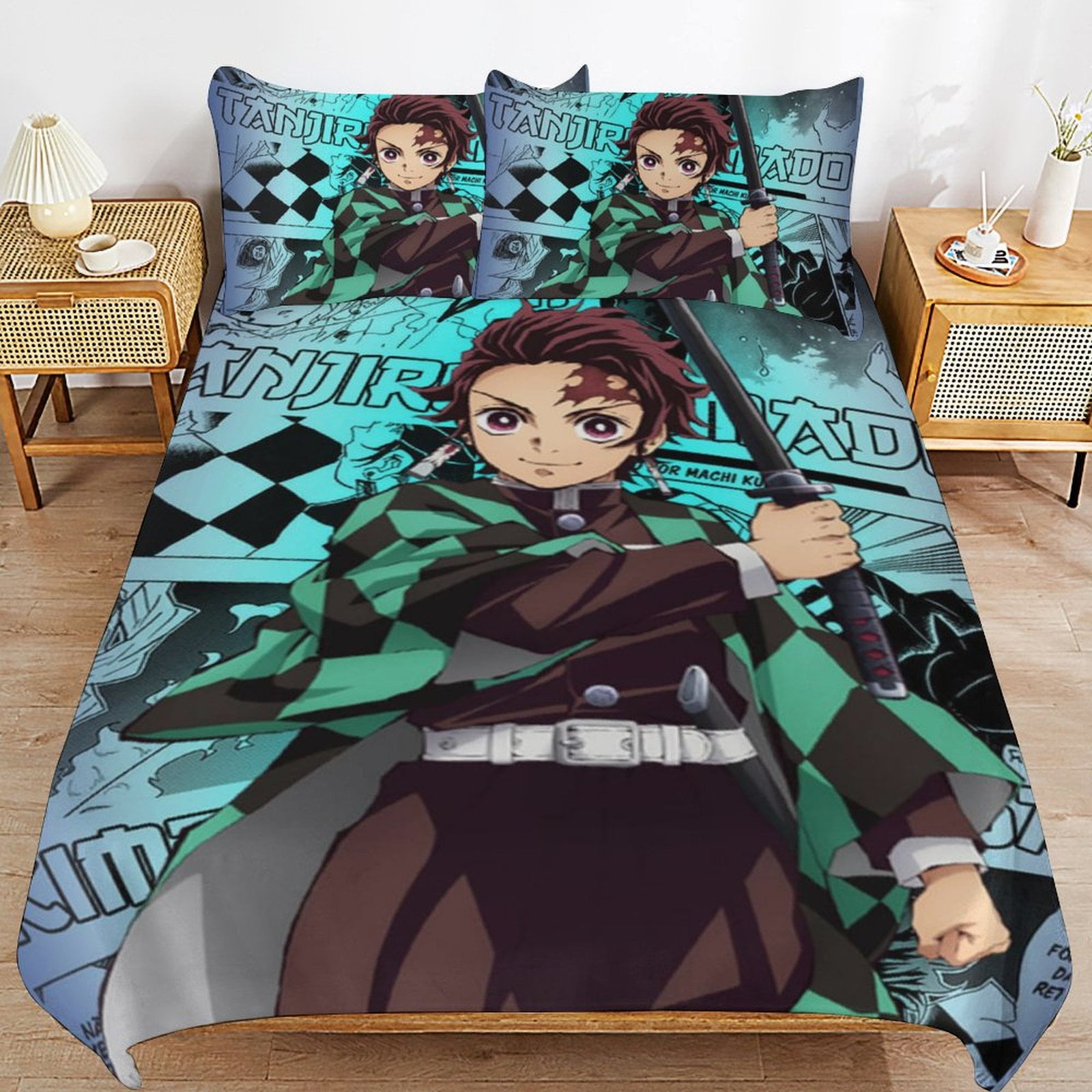 Demon Slayer 3 Pieces Bedding Set 3D Printed Lightweight Bed Quilt Set ...