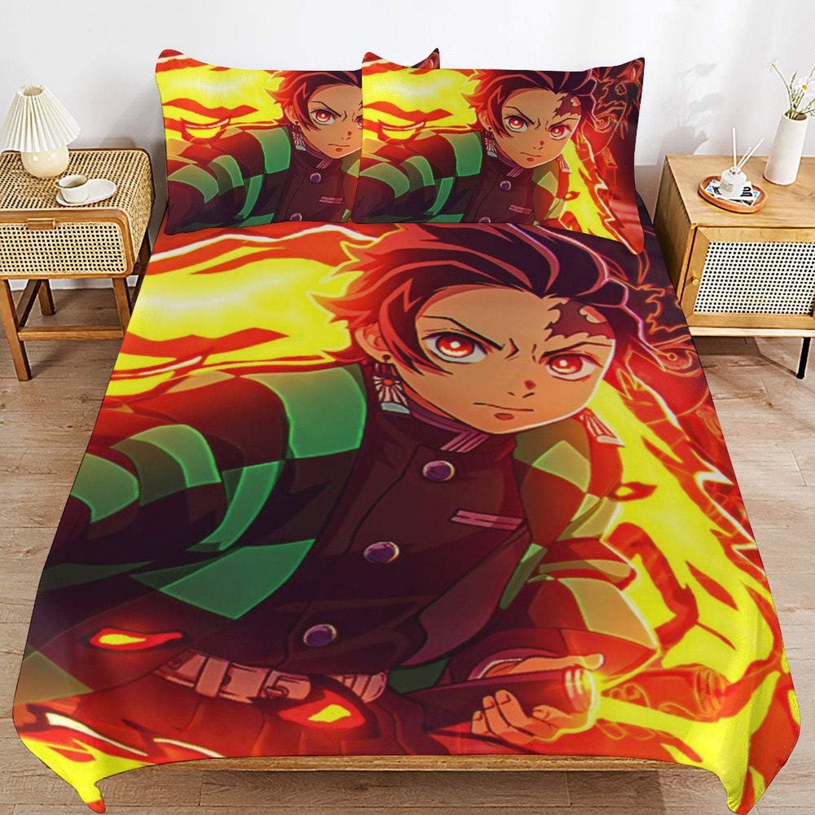 Demon Slayer 3 Pieces Bedding Set 3D Printed Lightweight Bed Quilt Set ...