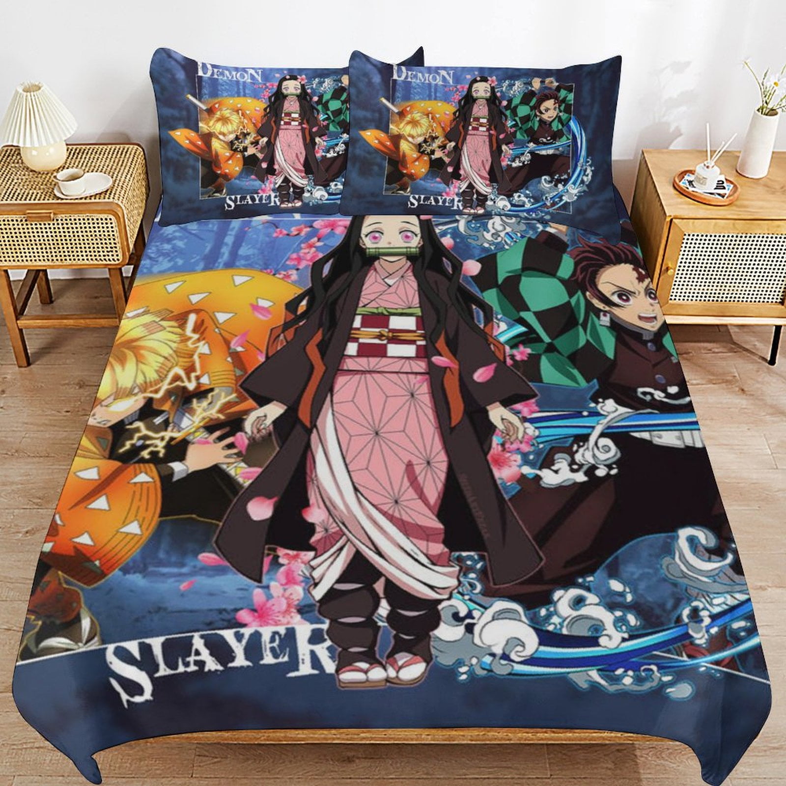 Demon Slayer 3 Pieces Bedding Set 3D Printed Lightweight Bed Quilt Set ...