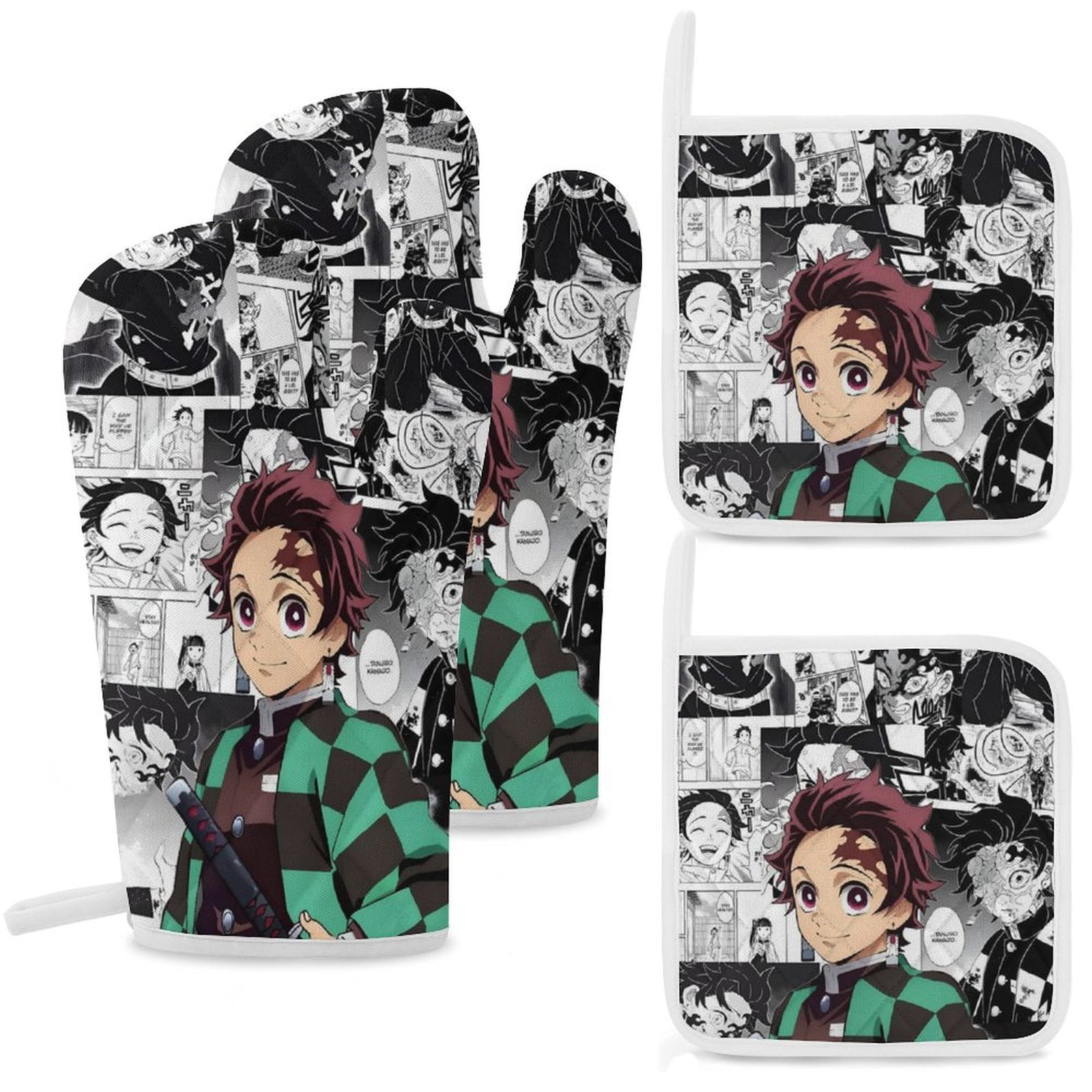 Demon Slayer 4 Pcs Oven Mitts And Pot Holders Kitchen Oven Glove with ...