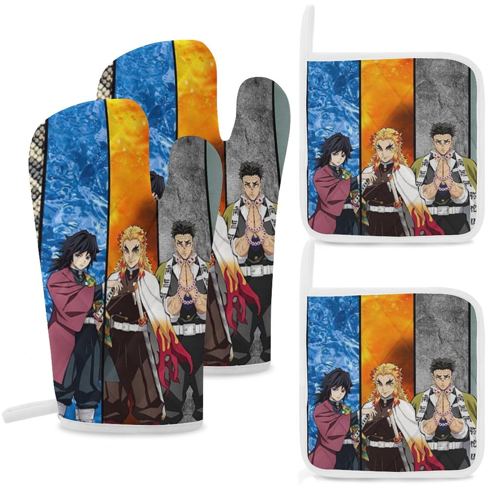 Demon Slayer 4 Pcs Oven Mitts And Pot Holders Kitchen Oven Glove with ...