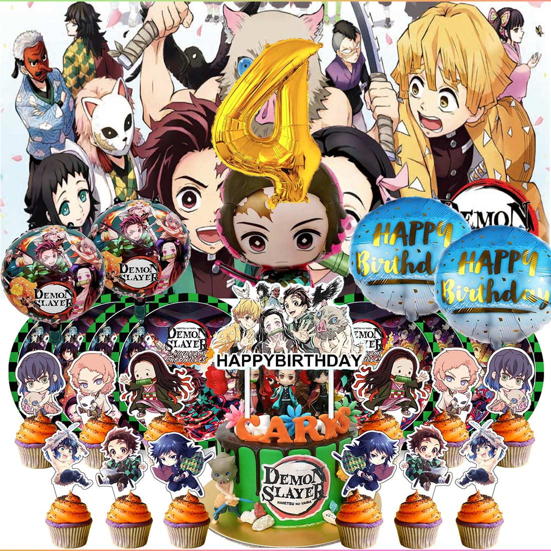 Demon Slayer 4th Tableware Balloons Cake Toppers Backdrop Banner ...