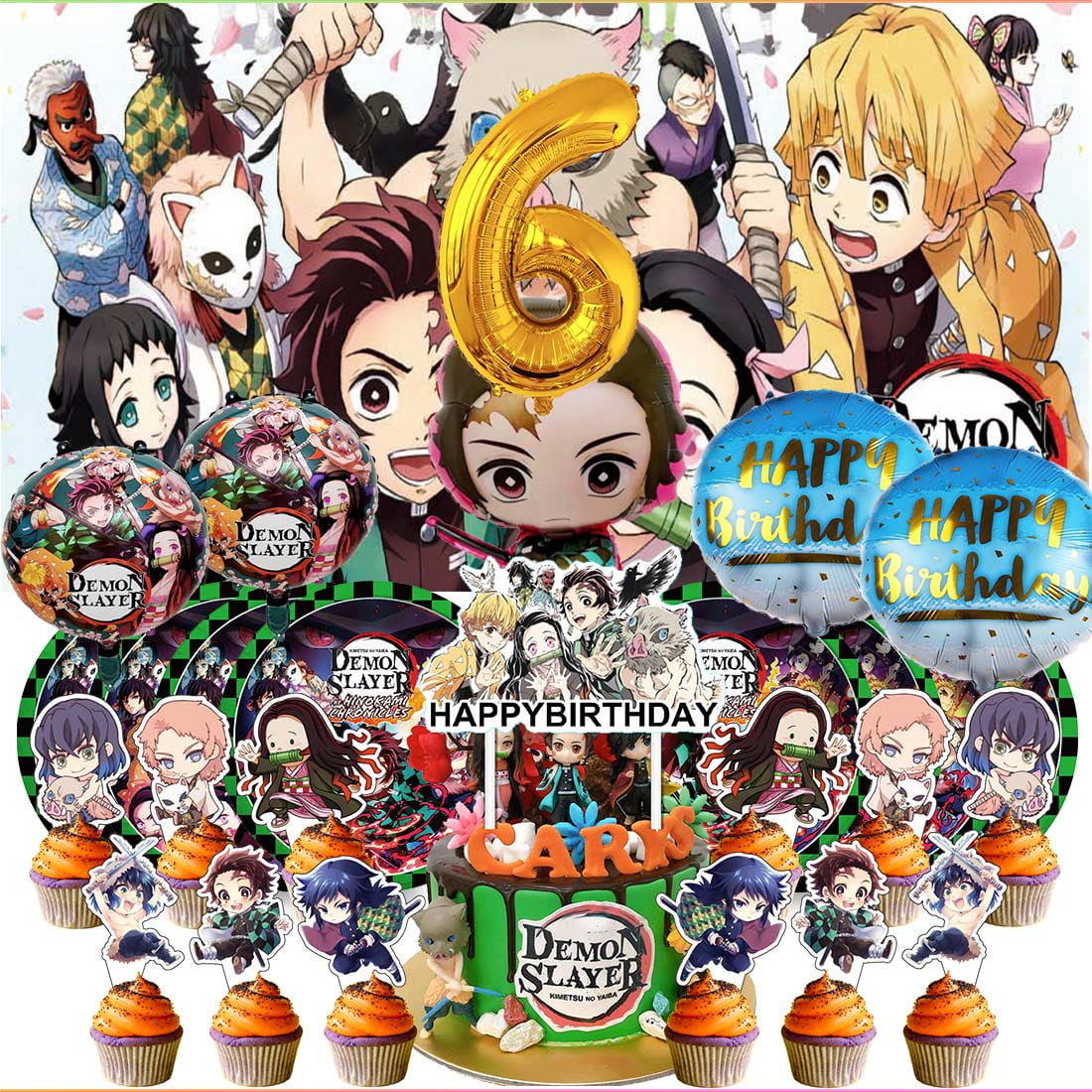 Demon Slayer 6th Tableware Balloons Cake Toppers Backdrop Banner ...
