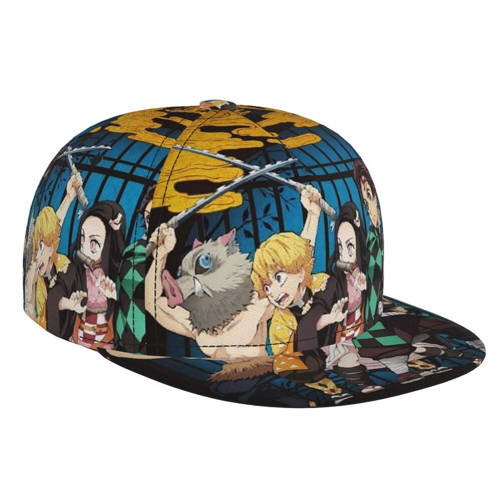 Demon Slayer Adjustable Flat Brim Baseball Cap Snapback Hat Hip Hop ...