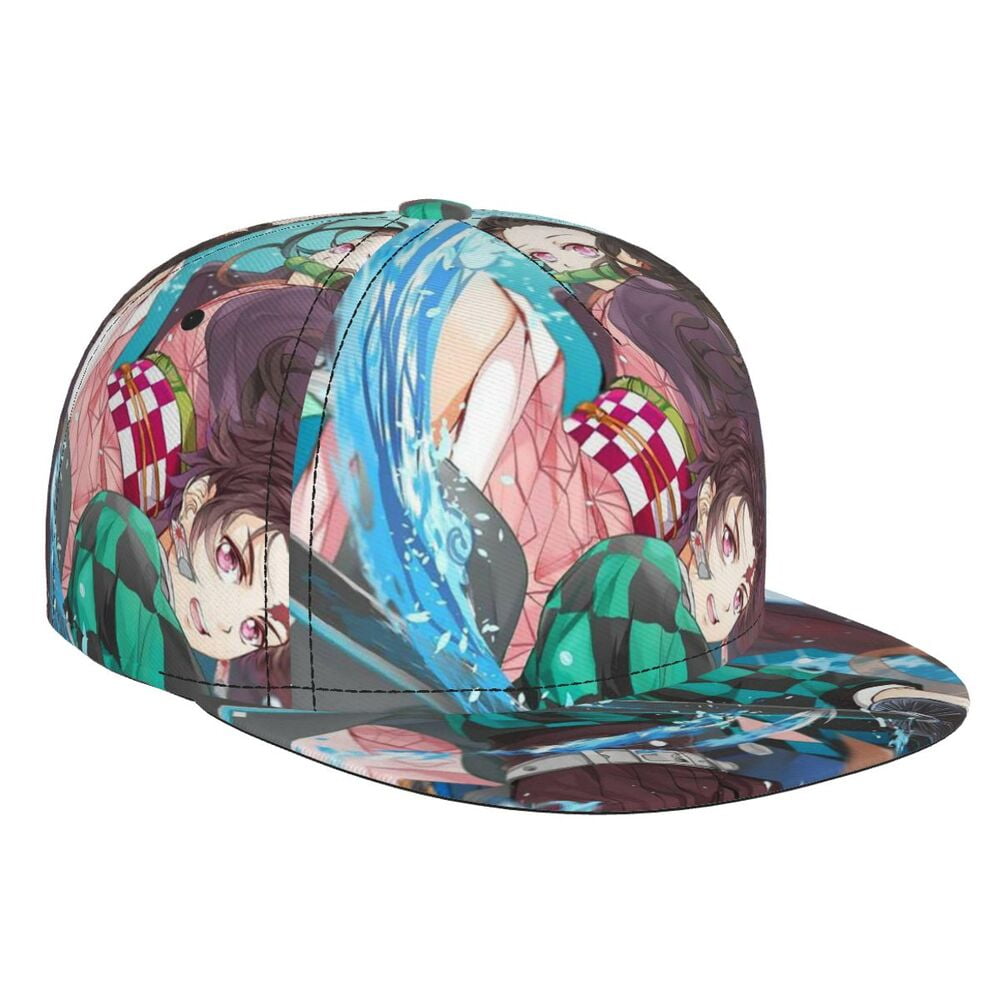 Demon Slayer Adjustable Flat Brim Baseball Cap Snapback Hat Hip Hop ...
