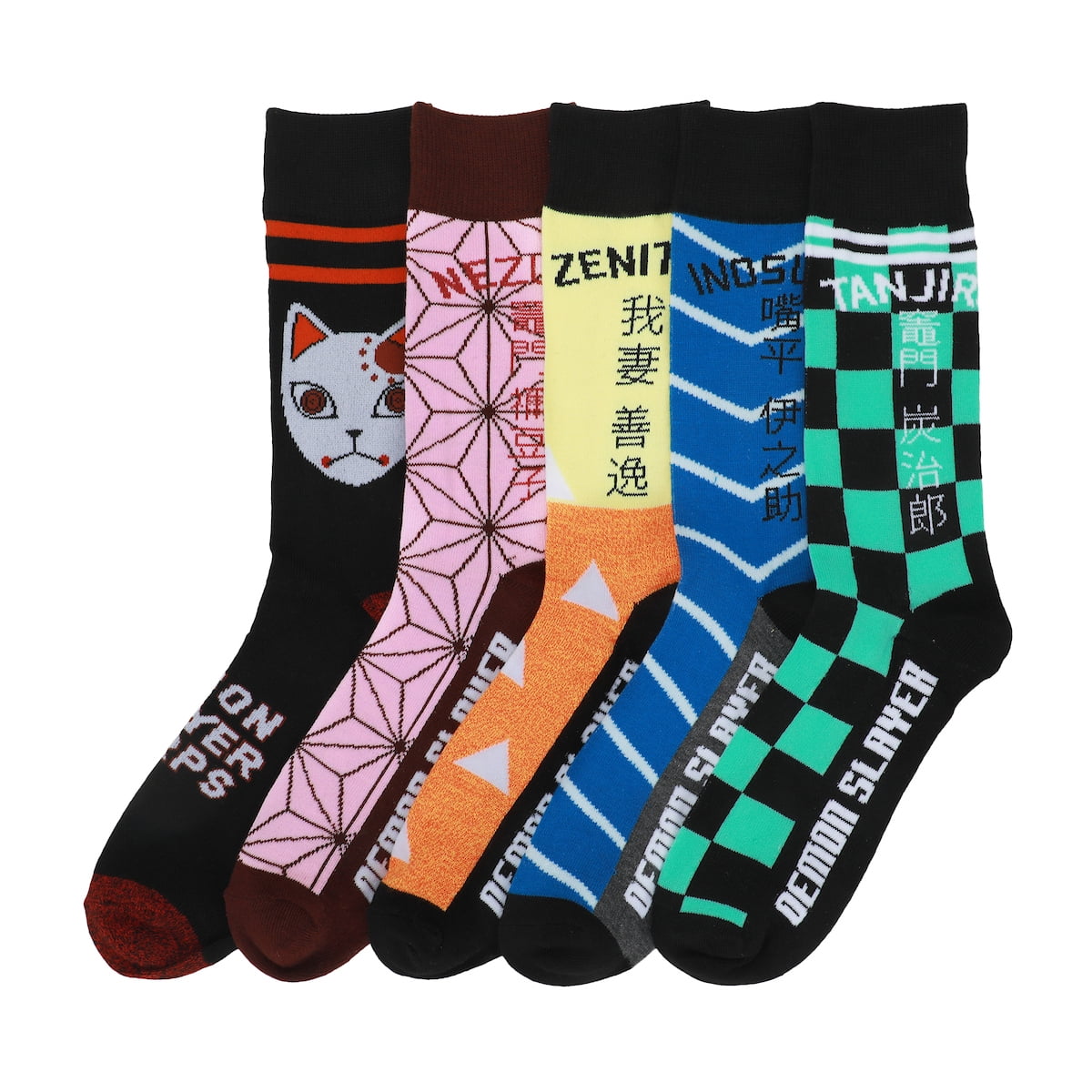 Bioworld Demon Slayer Adult Crew Socks 5-Pack, 92% Polyester, Fits ...