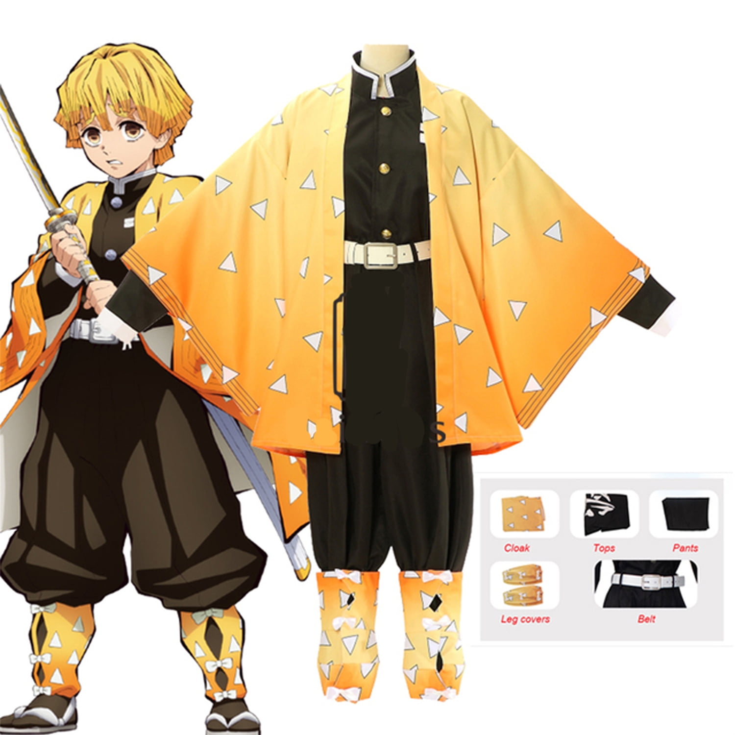 Demon Slayer Agatsuma Zenitsu Cosplay Costume Anime Kimetsu No Yaiba ...