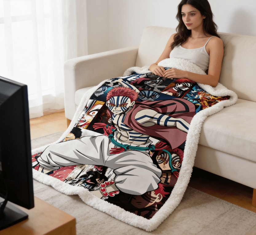 Demon Slayer Akaza Collage Design Flannel Blanket - Anime Character ...
