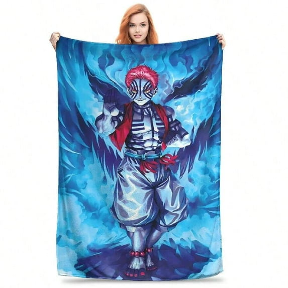 Demon Slayer Akaza Winged Design Soft Flannel Throw Blanket for Sofa ...