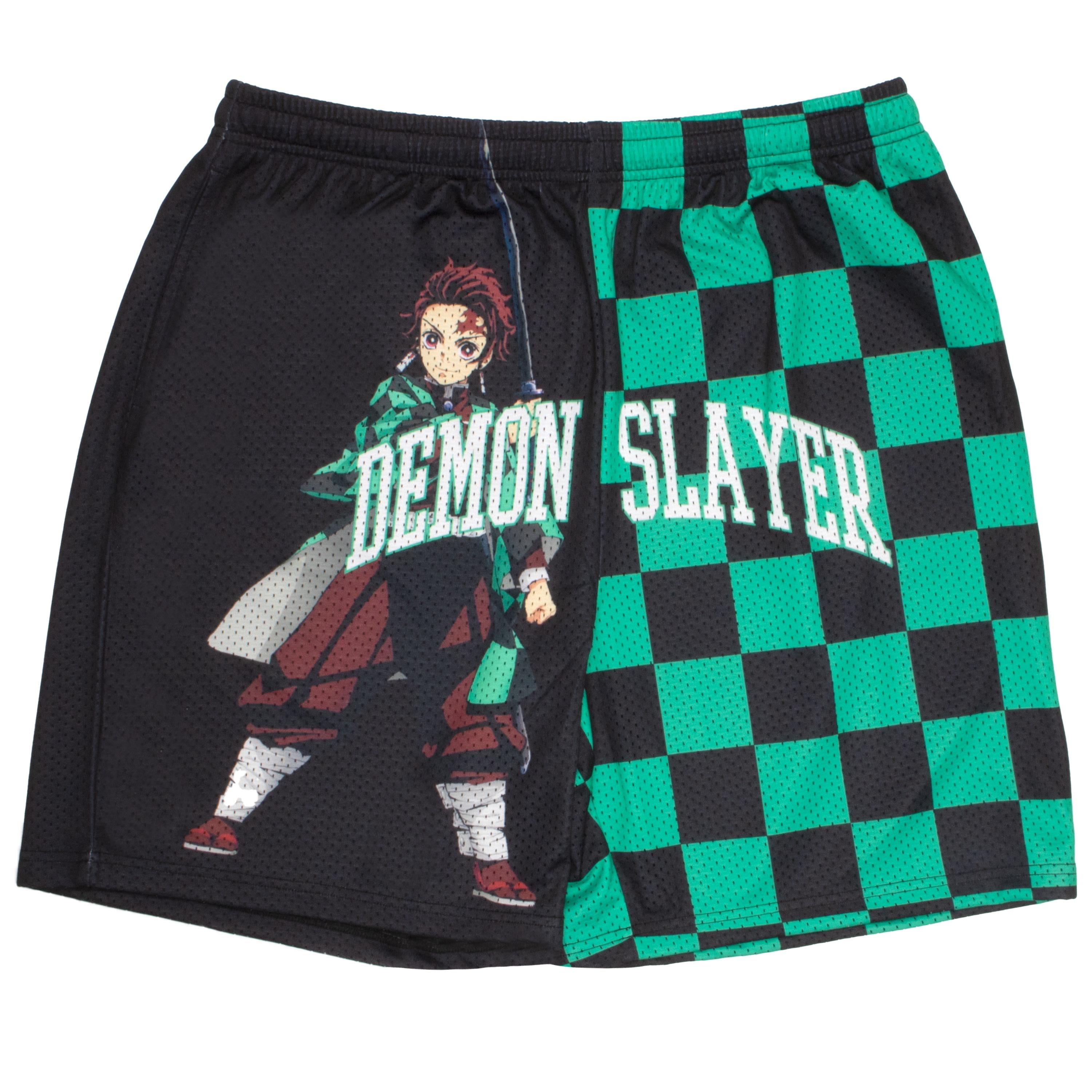 Demon Slayer Anime Manga Tanjiro Mens Checkered Mesh Shorts, Casual ...