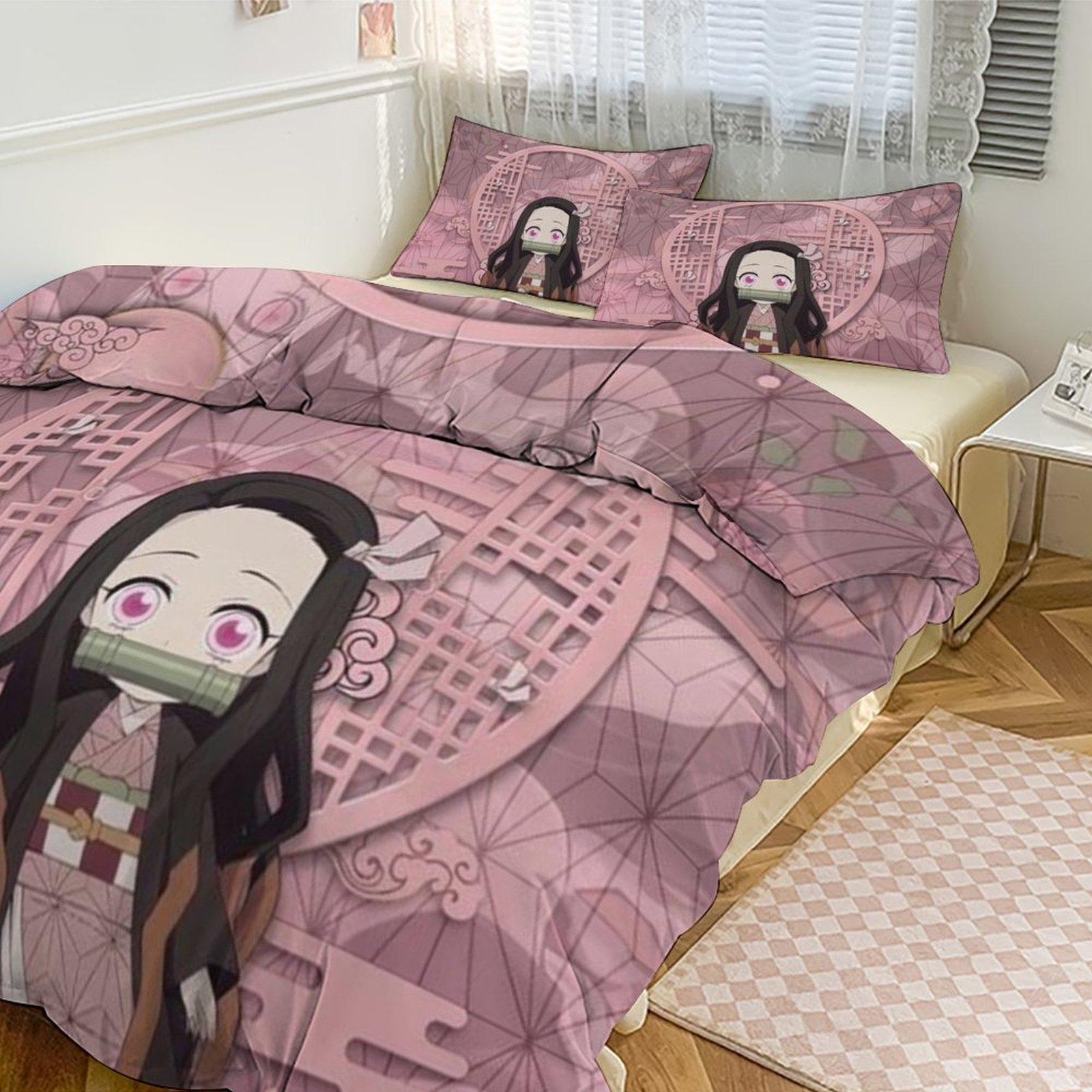 Demon Slayer Anime Nezuko 3 Pieces Bedding Set Double Sided Printing ...