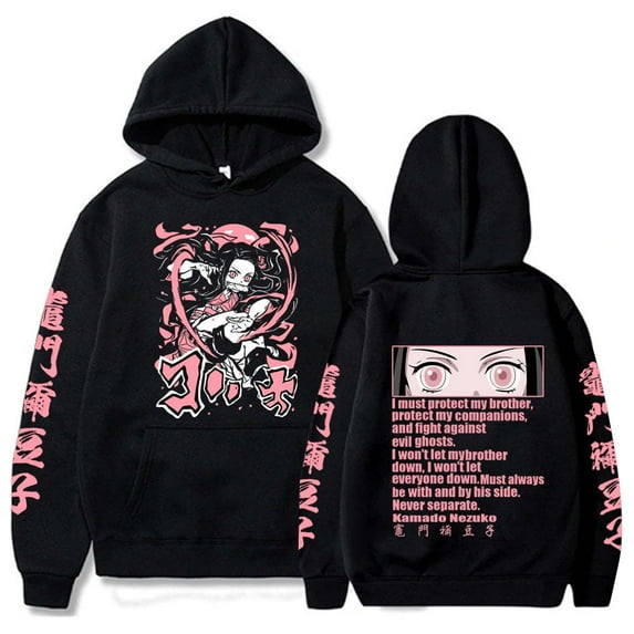 Demon Slayer Anime-Style Graphic Hoodie, Casual Pullover Sweatshirt ...