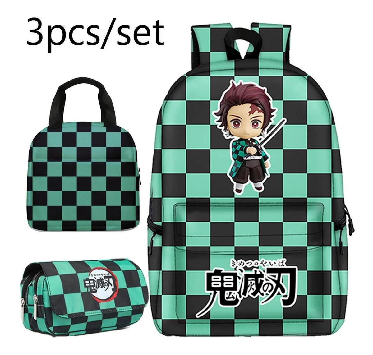 Demon Slayer Backpack Cartoon Pencil Bag Lunch Bag Three-piece Set for ...