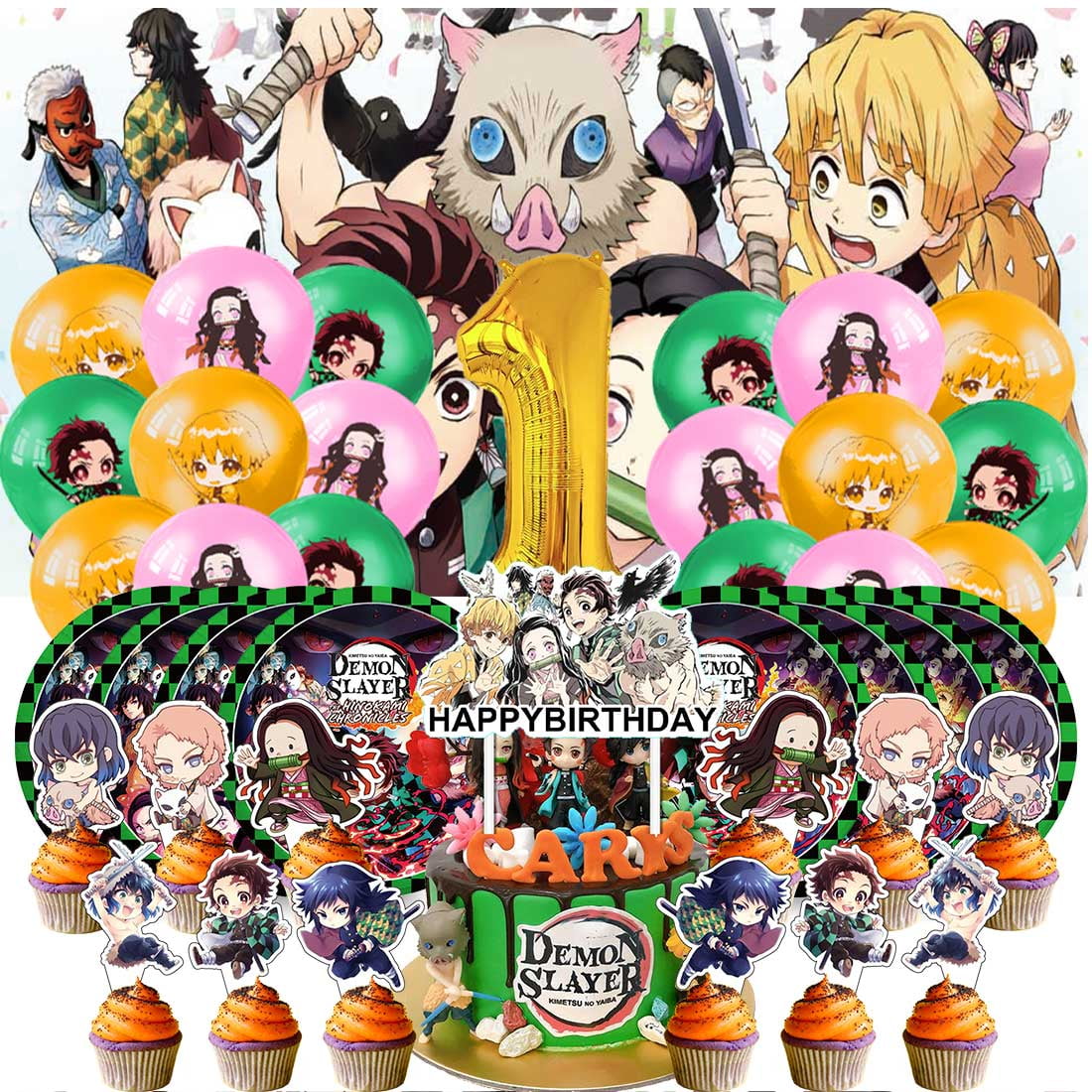 Demon Slayer Balloons Party Supplies 1st Decor Tableware Birthday Cake ...