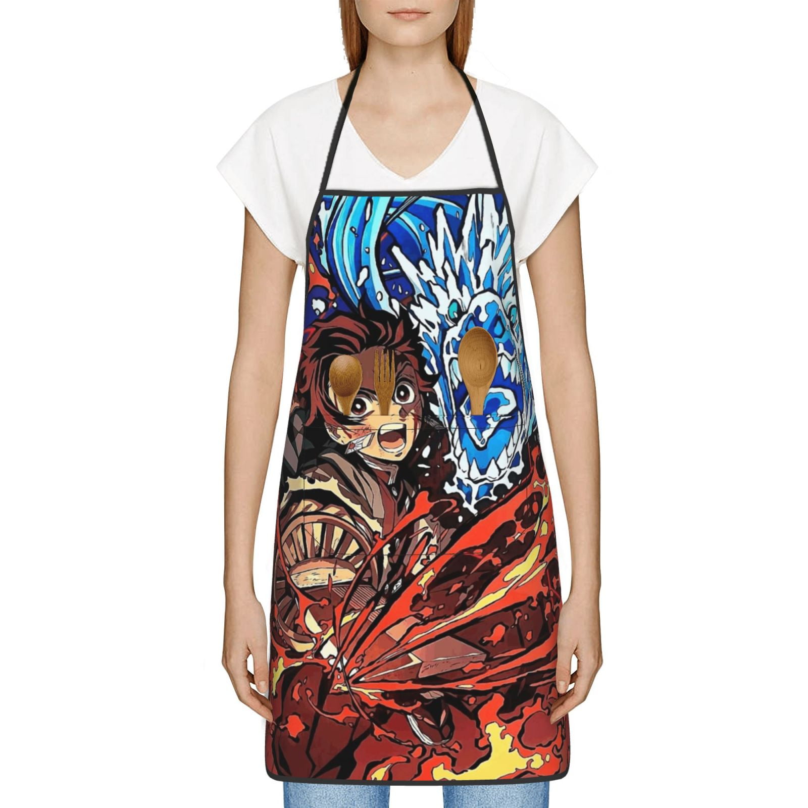 Demon Slayer Bib Apron With Pockets, Cooking Kitchen Chef Apron For ...