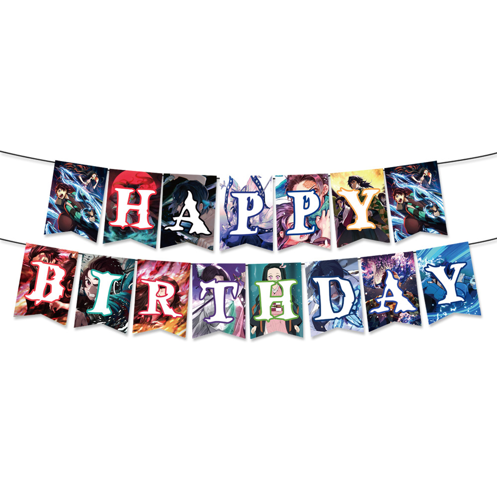 Demon Slayer Birthday Banner for Kids, Cartoon Paper Party Garland ...