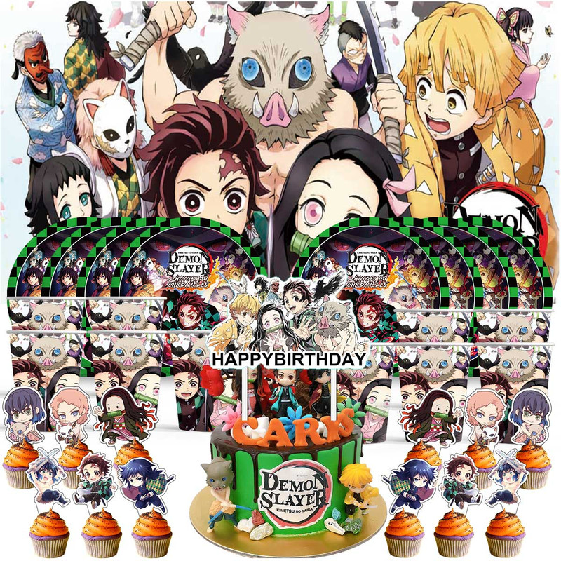 Demon Slayer Birthday Cups Party Supplies Decor Backdrop Paper Plates ...