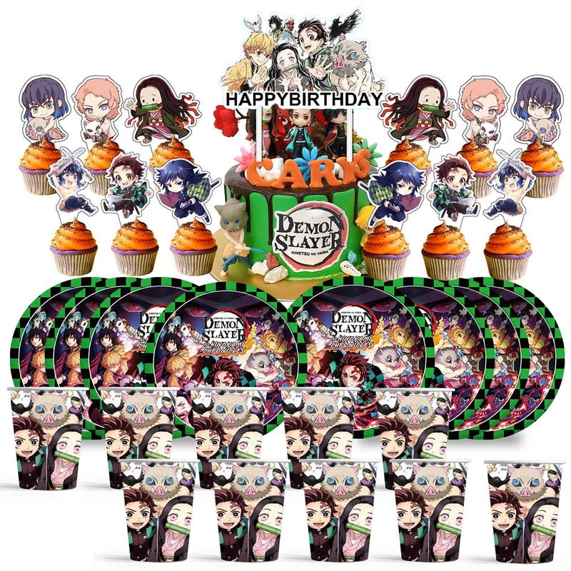 Demon Slayer Birthday Cups Party Supplies Plates Decorations Cake ...