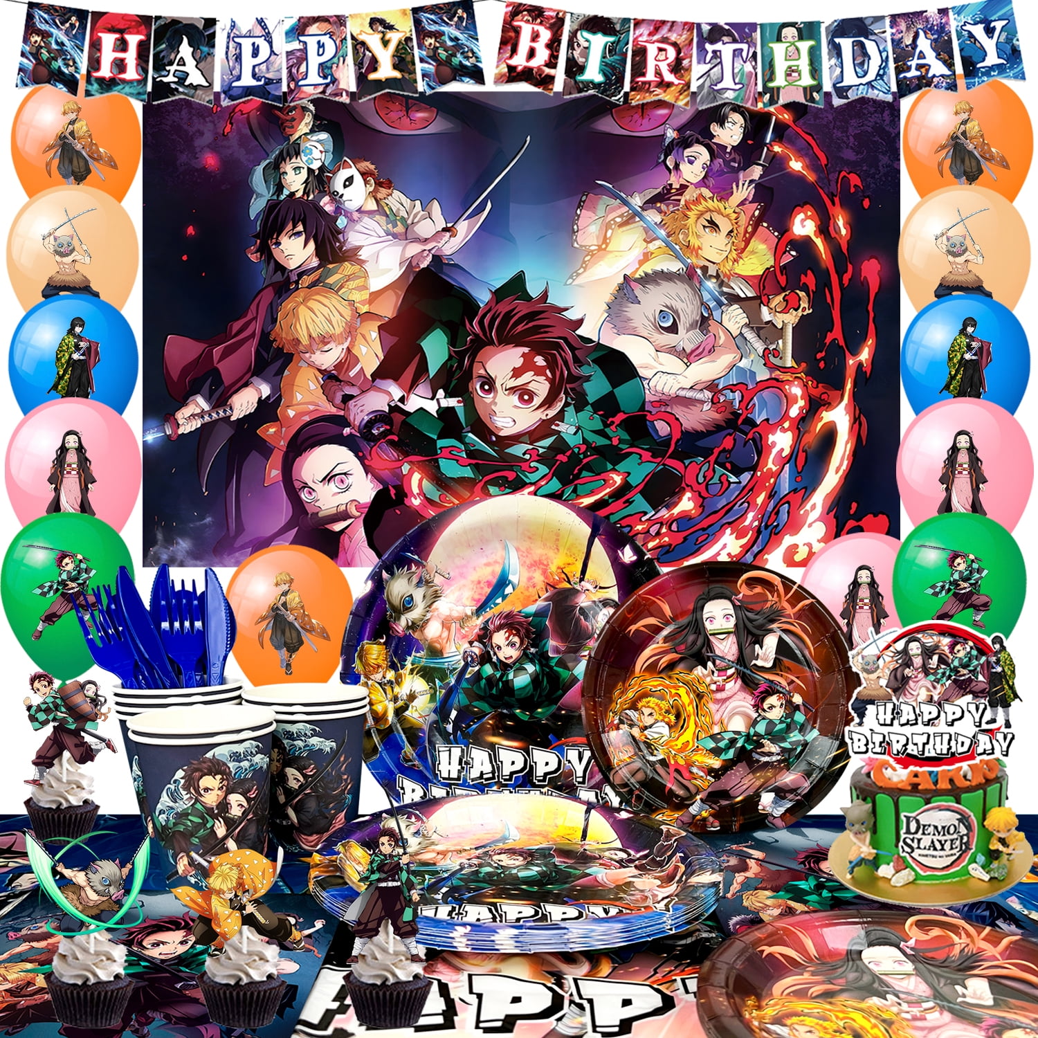 Demon Slayer Birthday Decorations, 112pcs Party Supplies & Tableware ...