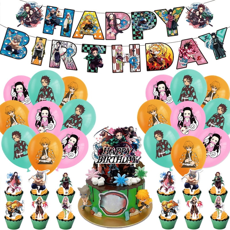 Demon Slayer Birthday Party Decoration Flag Balloon Cake Power Strip ...