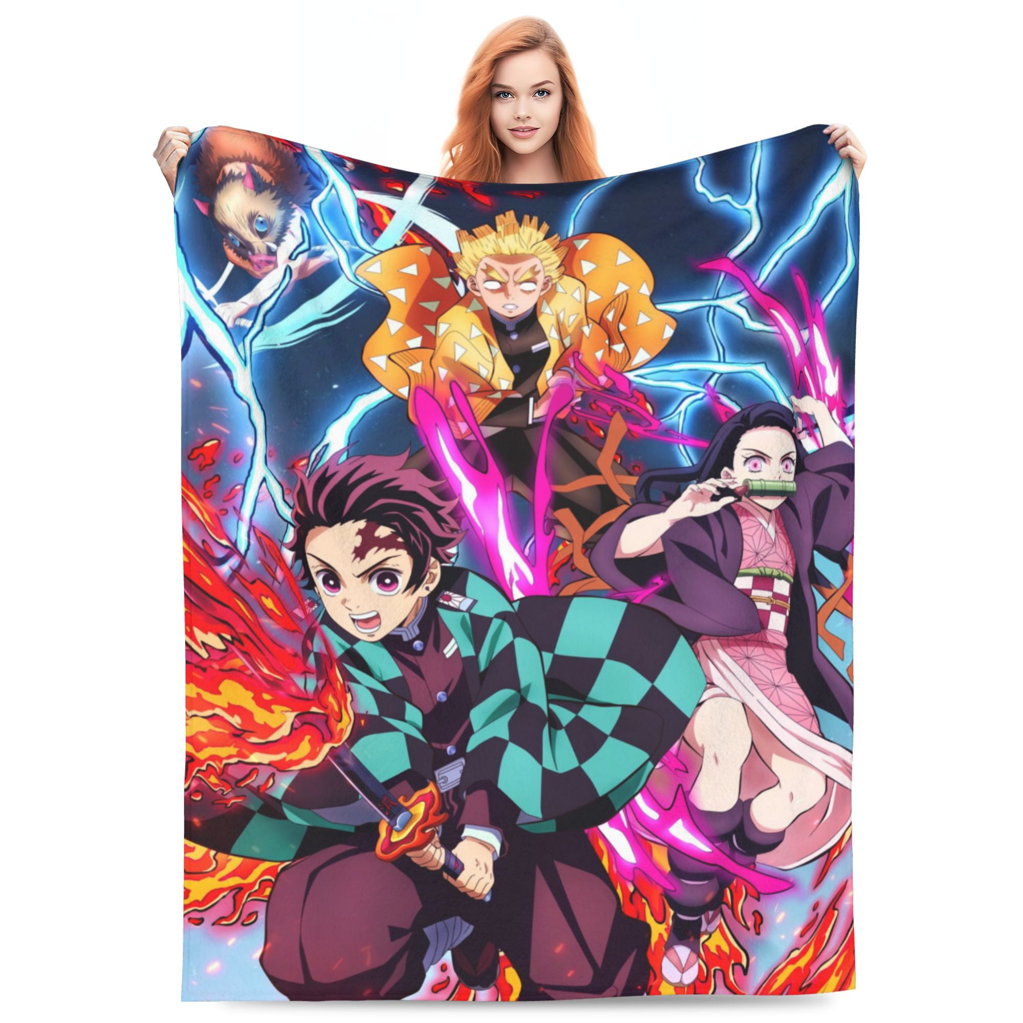 Demon Slayer Blanket Lightweight Throw Blanket Flannel Fleece Microfiber Plush Bed Blanket Super ...