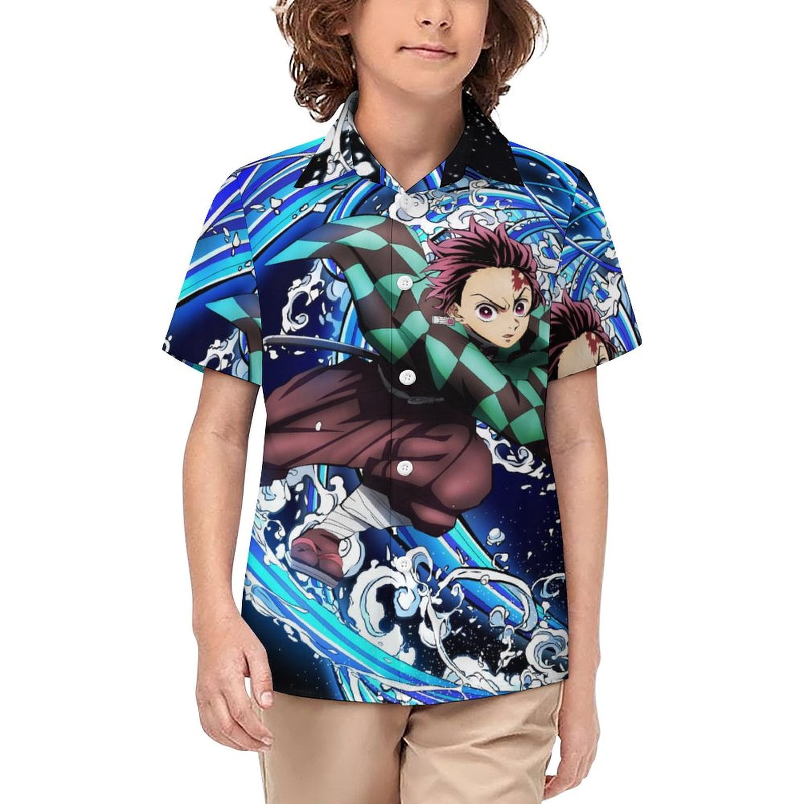 Demon Slayer Boy's Button Down Hawaiian Shirt Short Sleeve, Kids Summer ...