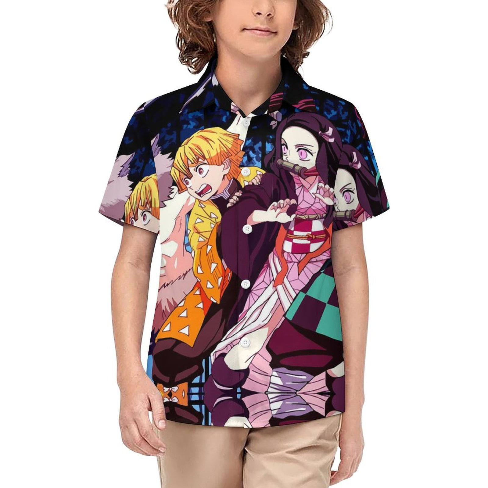 Demon Slayer Boy's Button Down Hawaiian Shirt Short Sleeve, Kids Summer ...