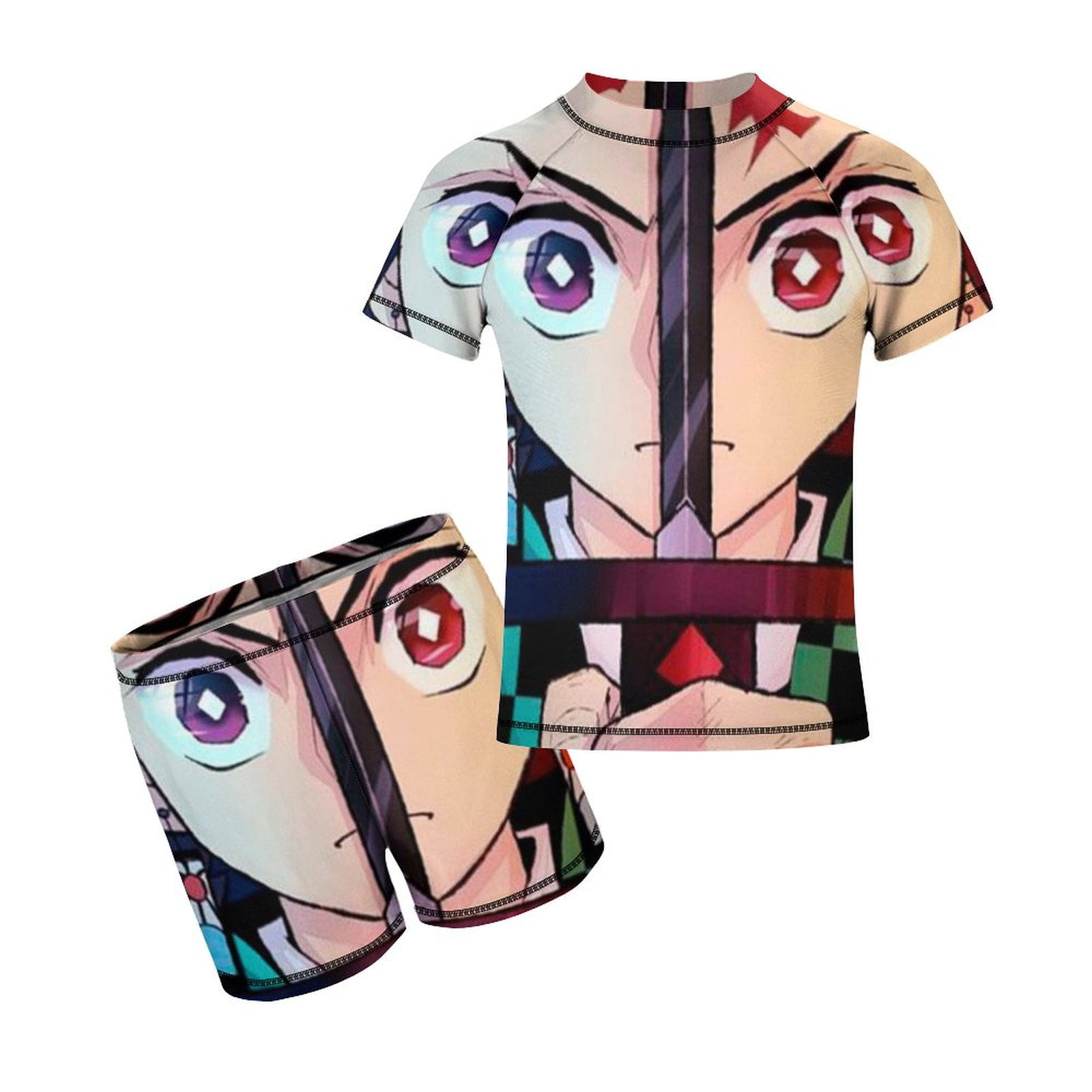 Demon Slayer Boys 2-Piece Swimsuit Set Bathing Suit Short Sleeve ...