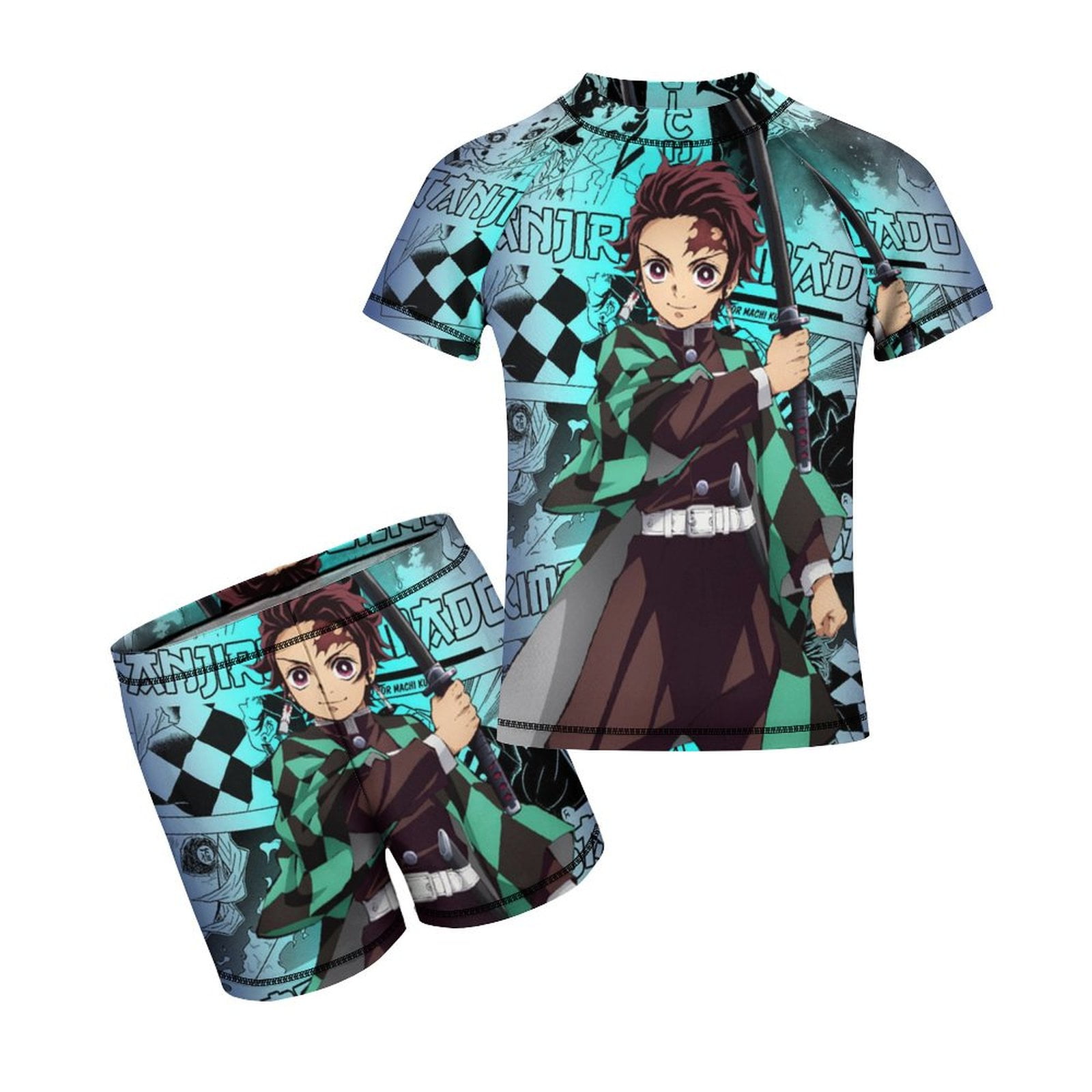 Demon Slayer Boys 2-Piece Swimsuit Set Bathing Suit Short Sleeve ...