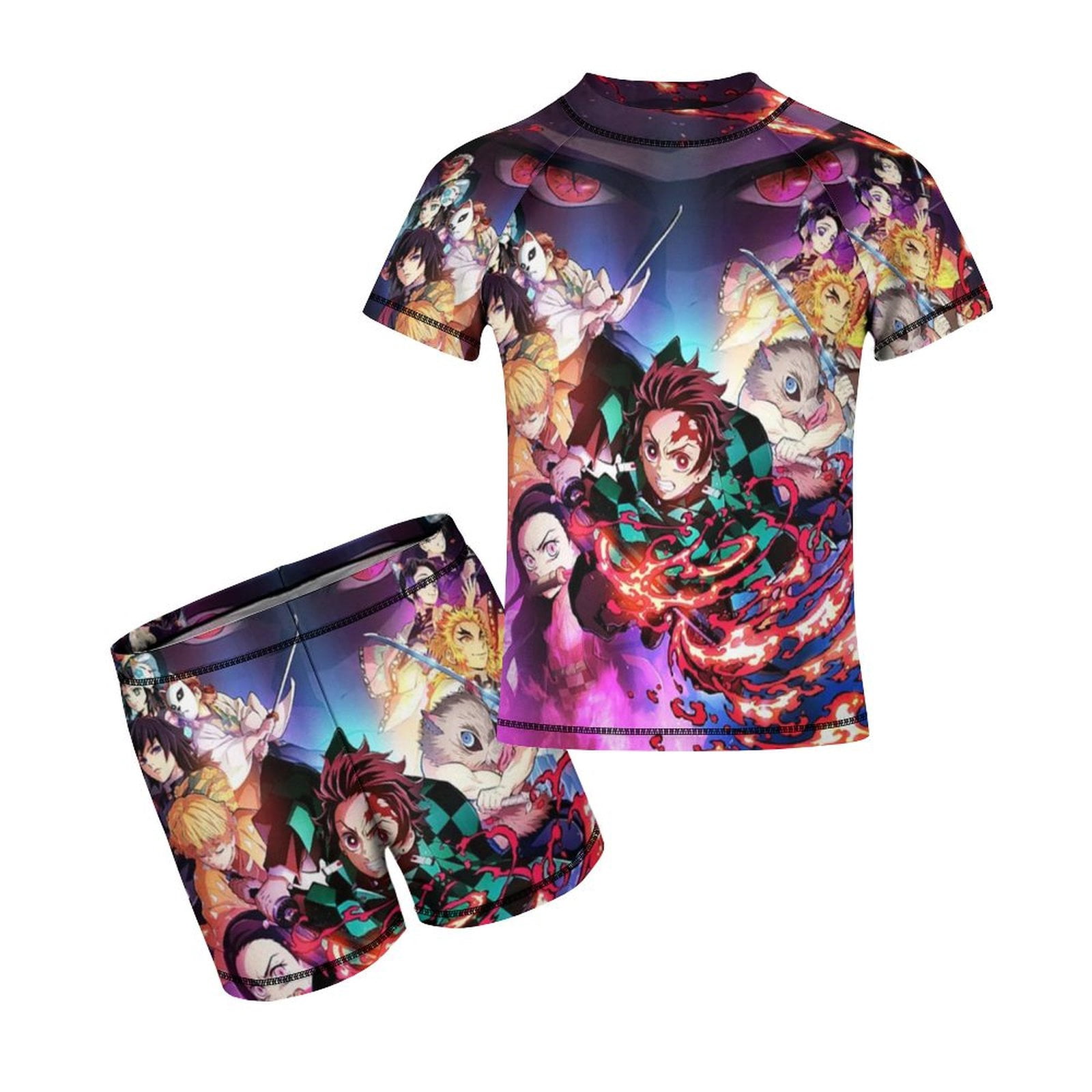 Demon Slayer Boys 2-Piece Swimsuit Set Bathing Suit Short Sleeve ...