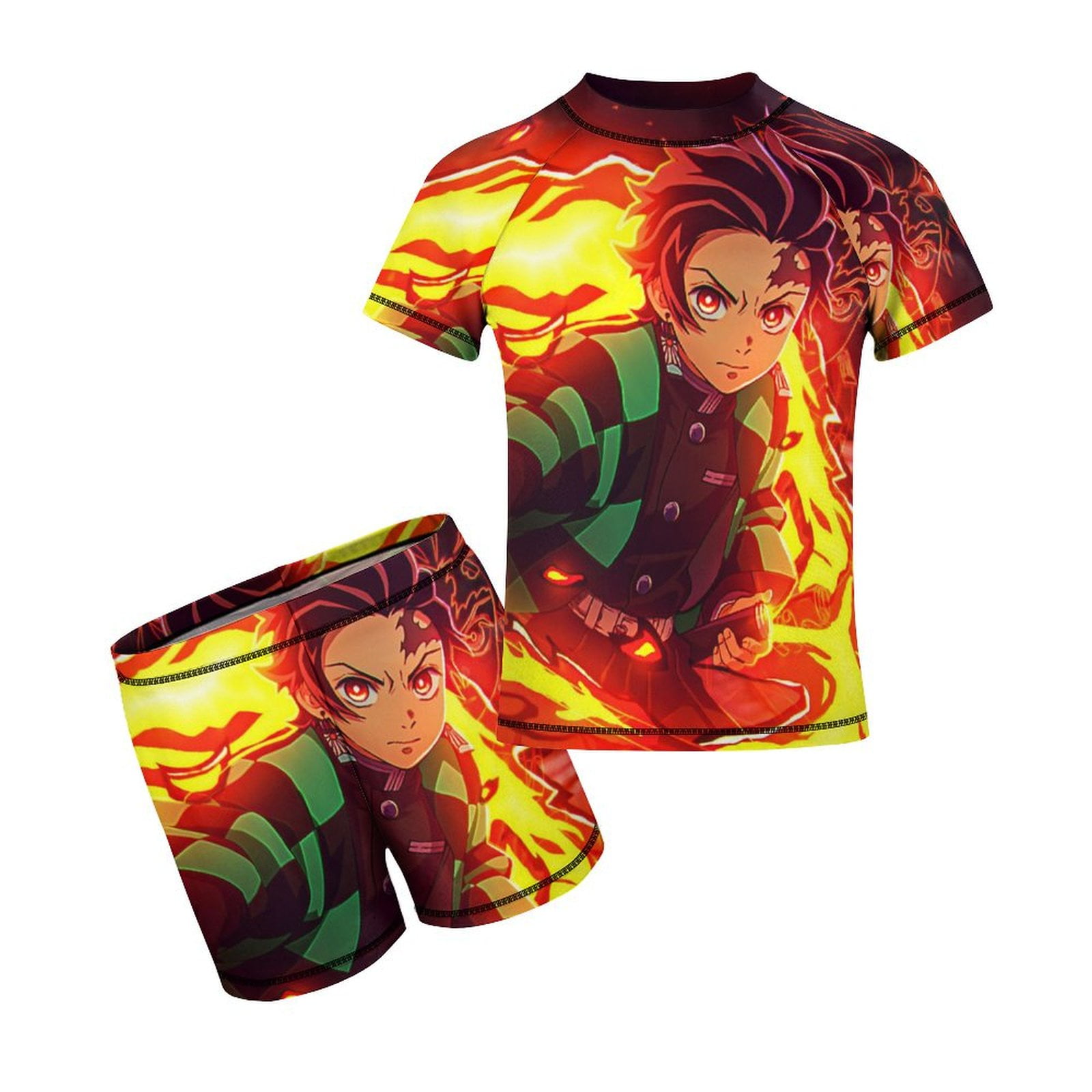 Demon Slayer Boys 2-Piece Swimsuit Set Bathing Suit Short Sleeve ...