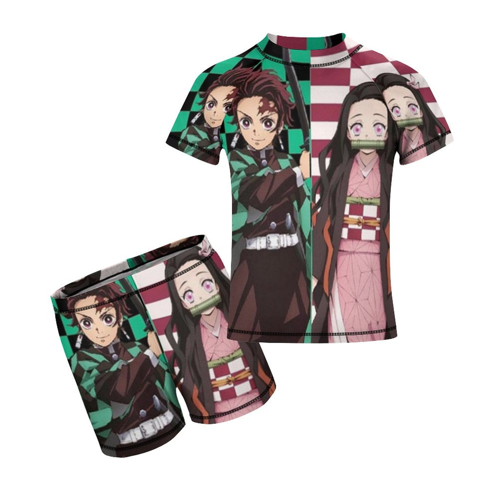Demon Slayer Boys 2-Piece Swimsuit Set Bathing Suit Short Sleeve ...