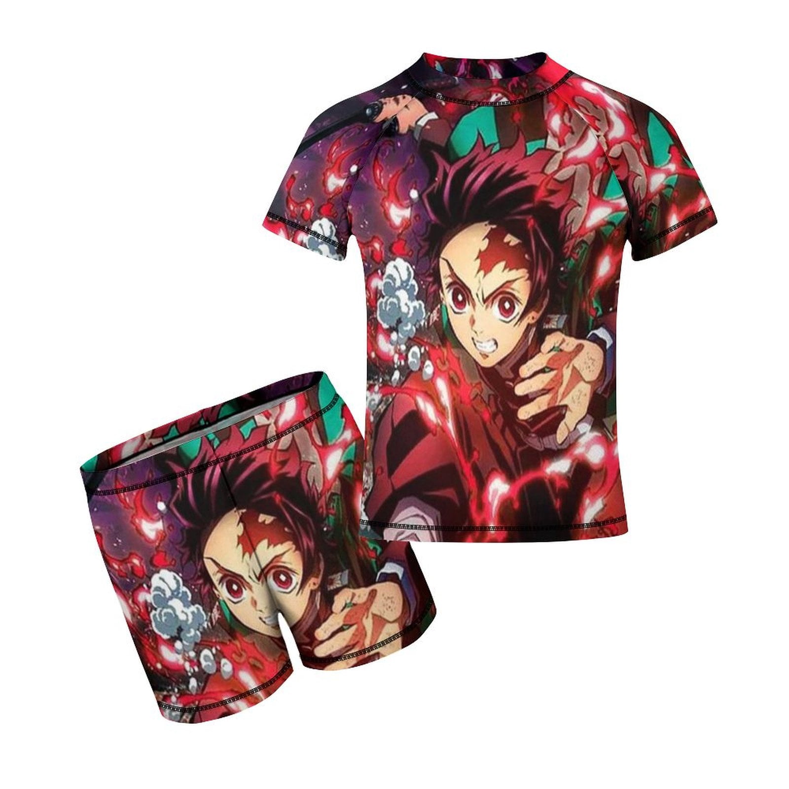 Demon Slayer Boys 2-Piece Swimsuit Set Bathing Suit Short Sleeve ...