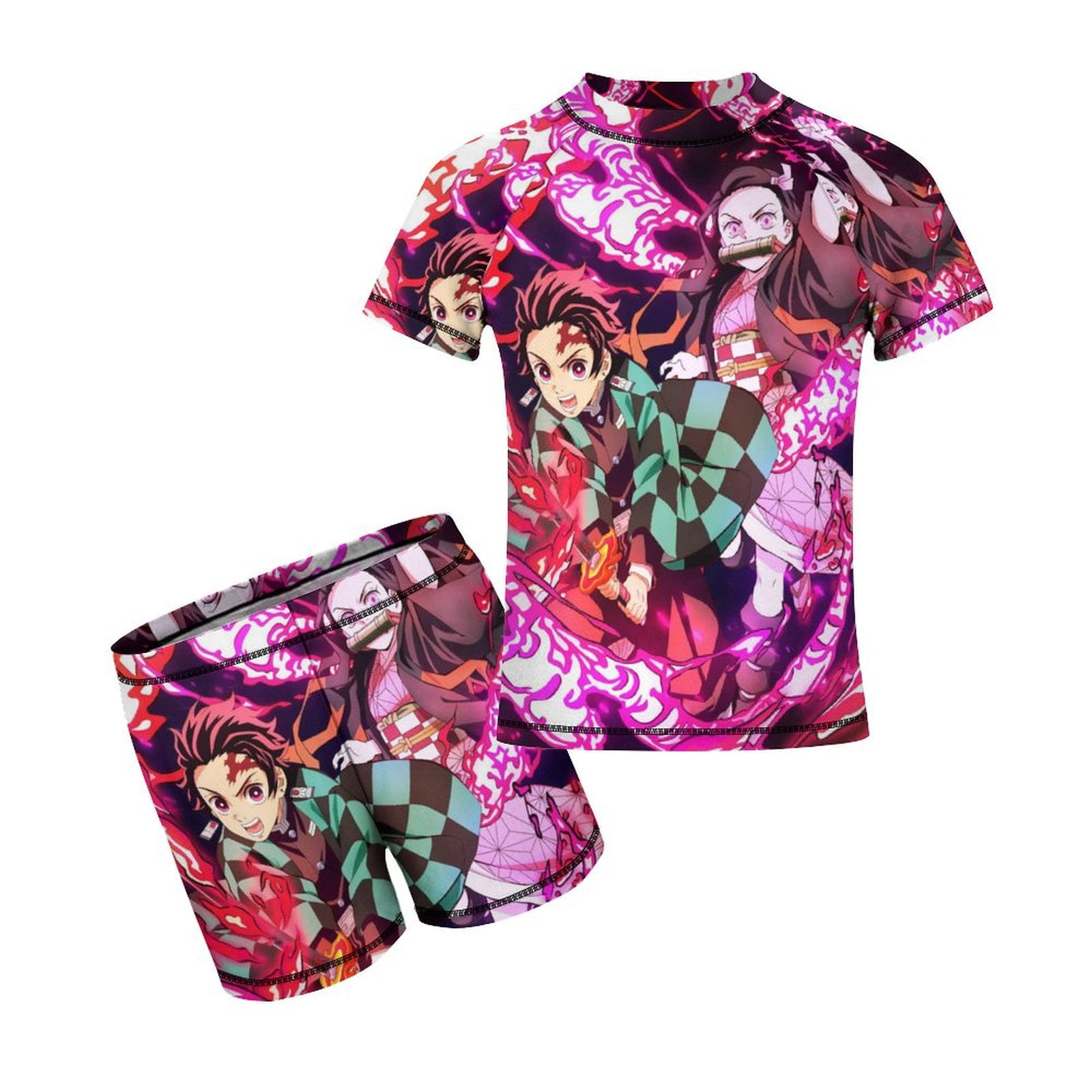 Demon Slayer Boys 2-Piece Swimsuit Set Bathing Suit Short Sleeve ...