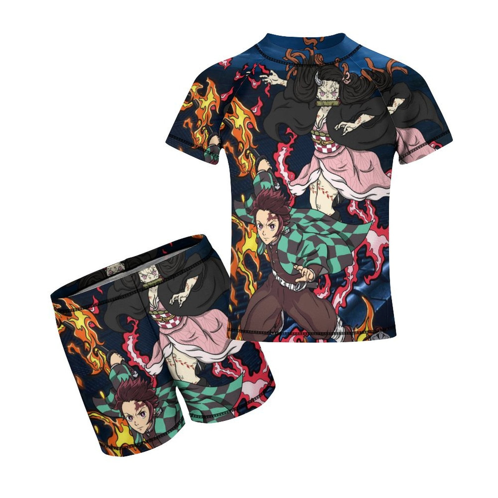 Demon Slayer Boys 2-Piece Swimsuit Set Bathing Suit Short Sleeve ...